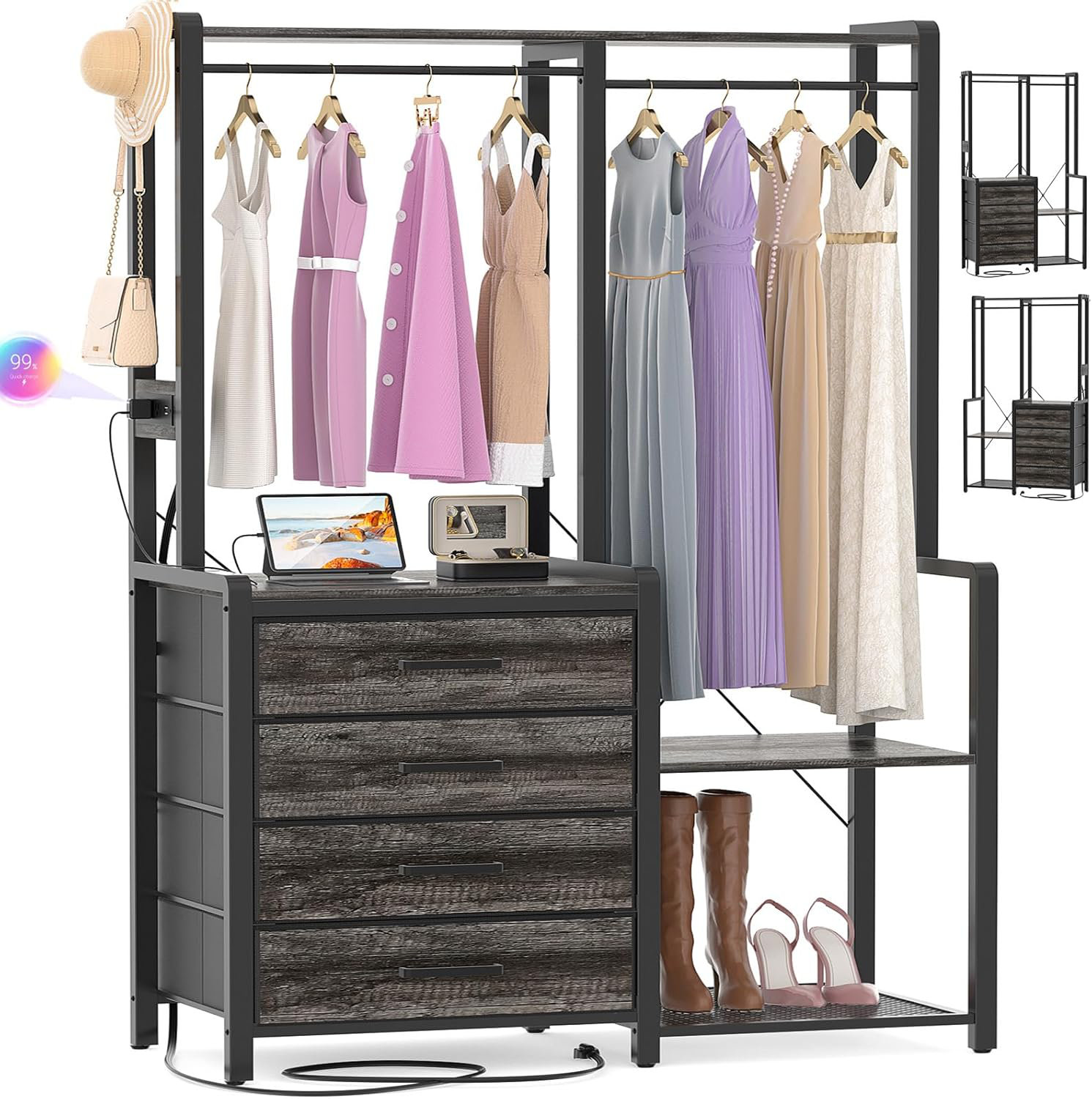 BLASIVE Small Clothes Rack With 4 Drawers Reversible Garment Rack With ...