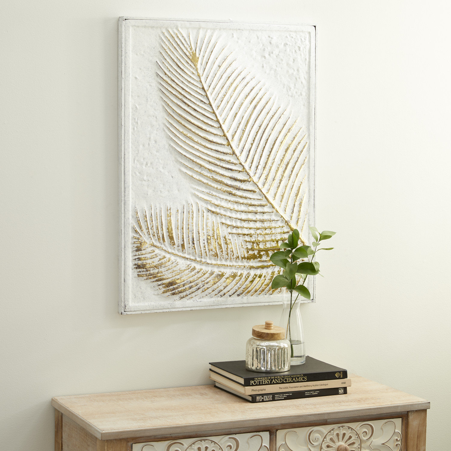 Bay Isle Home™ Metal Relief Palm Leaf Home Wall Decor with Gold ...