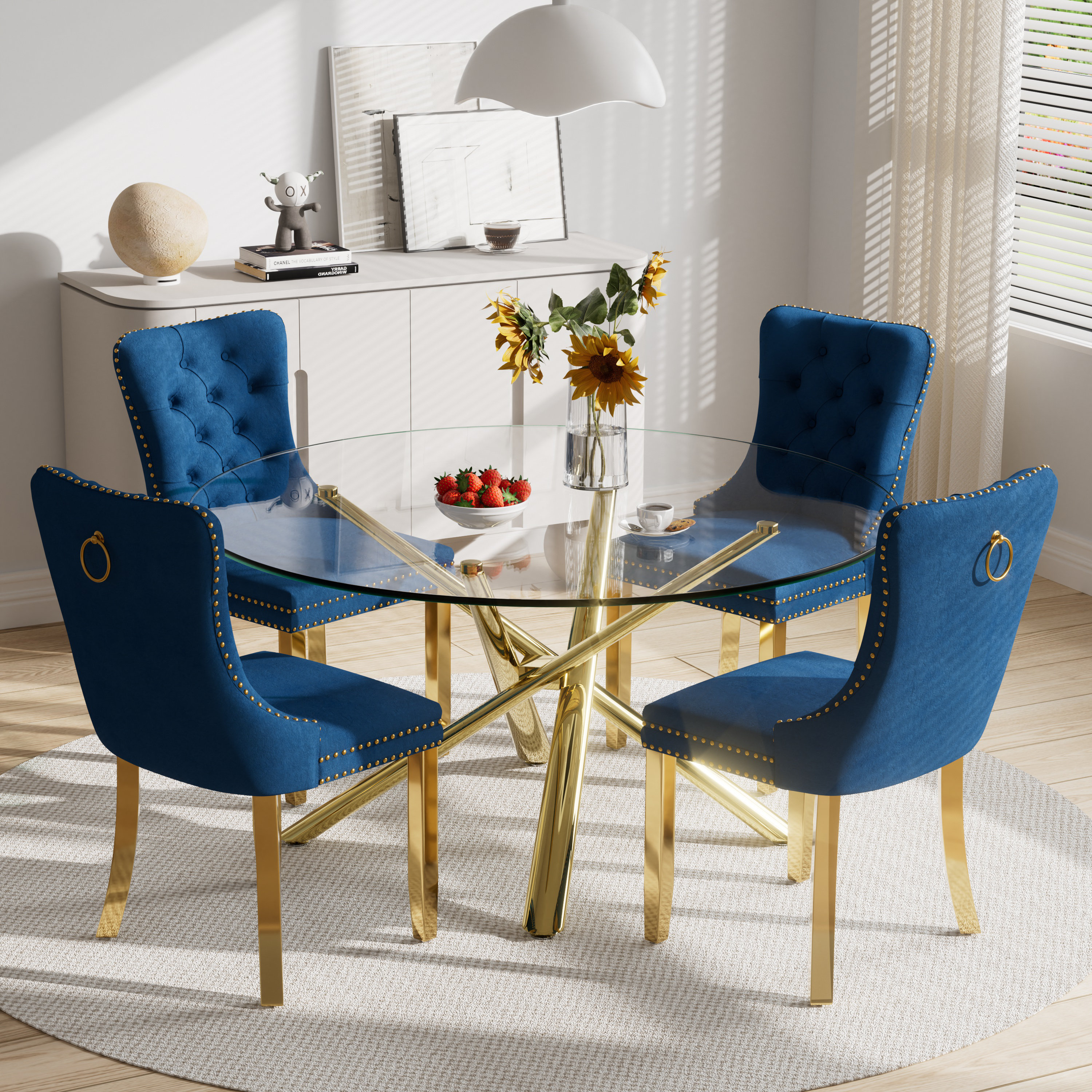 House of Hampton® 5-Piece Round Glass Dining Table Set | Wayfair