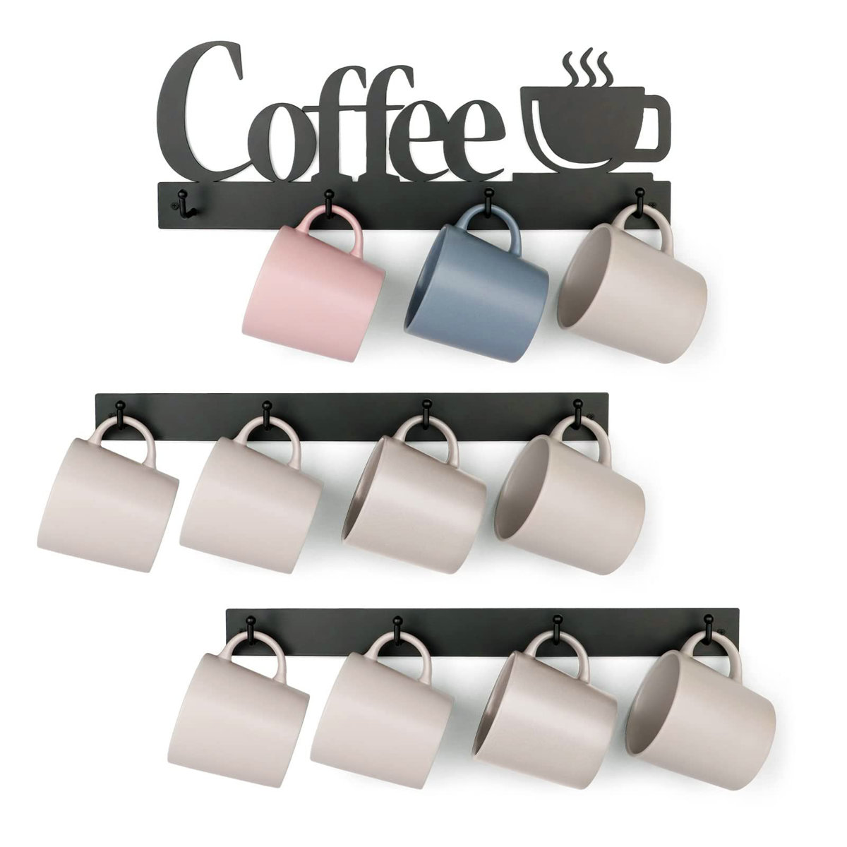 Latitude Run® Coffee Mug Wall Rack, Coffee Cup Holder Wall Mounted With ...