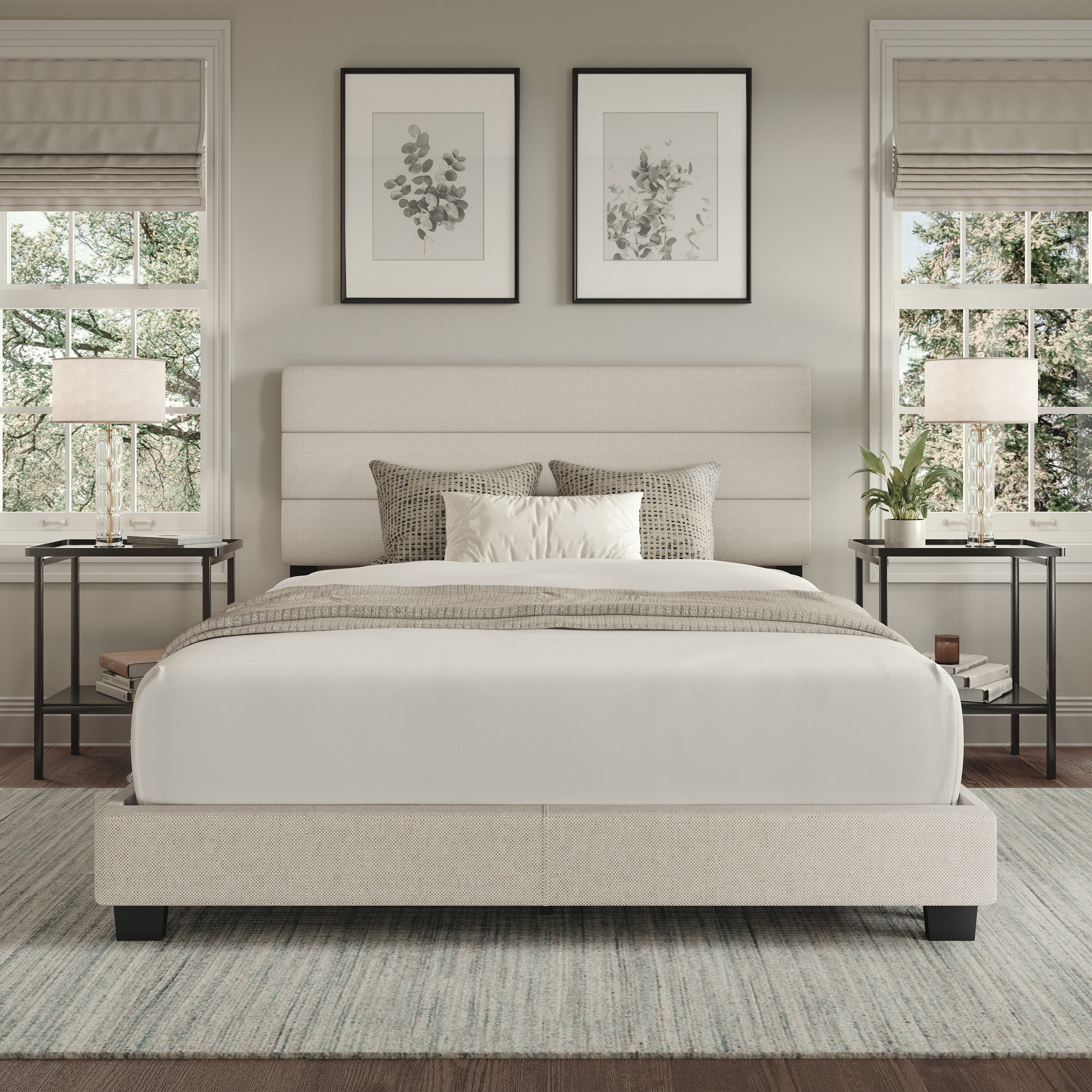 Boyd Sleep Sicily Upholstered Linen Tri Panel Platform Bed Frame with ...