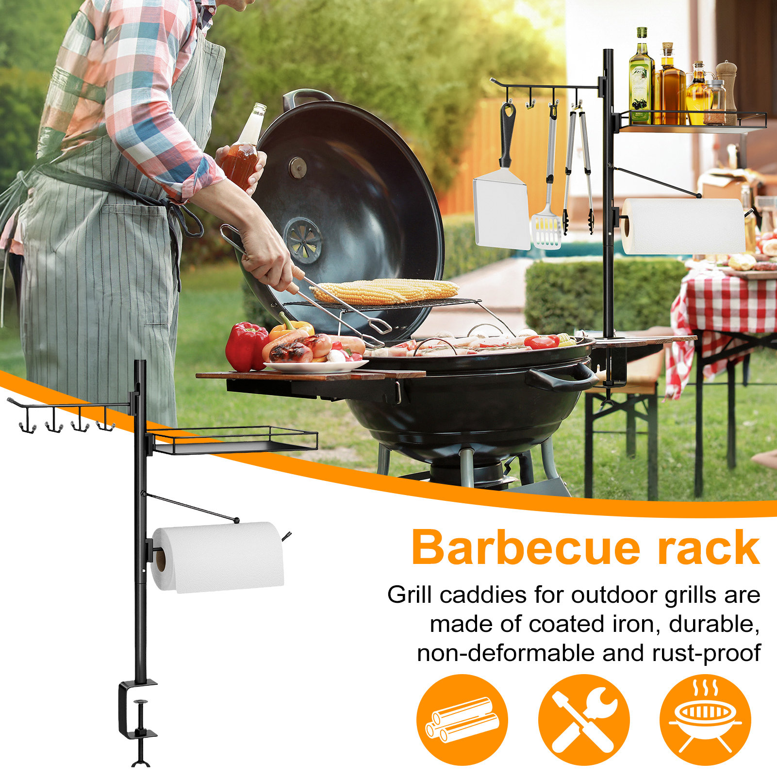 Arlmont & Co. BBQ Grill Caddy Organizer with Paper Towel Holder ...