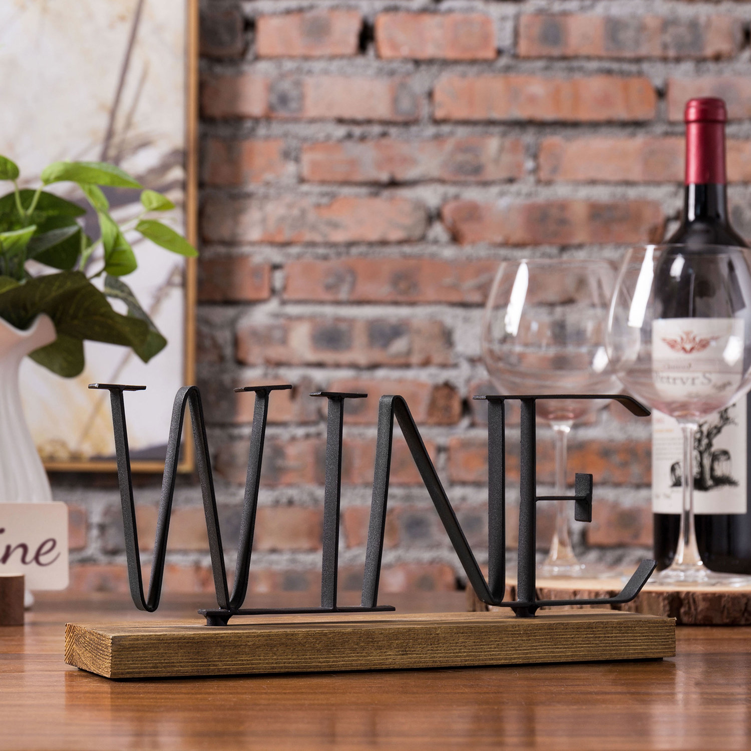 Gracie Oaks Metal And Wood Wine Table Letter Block & Reviews | Wayfair