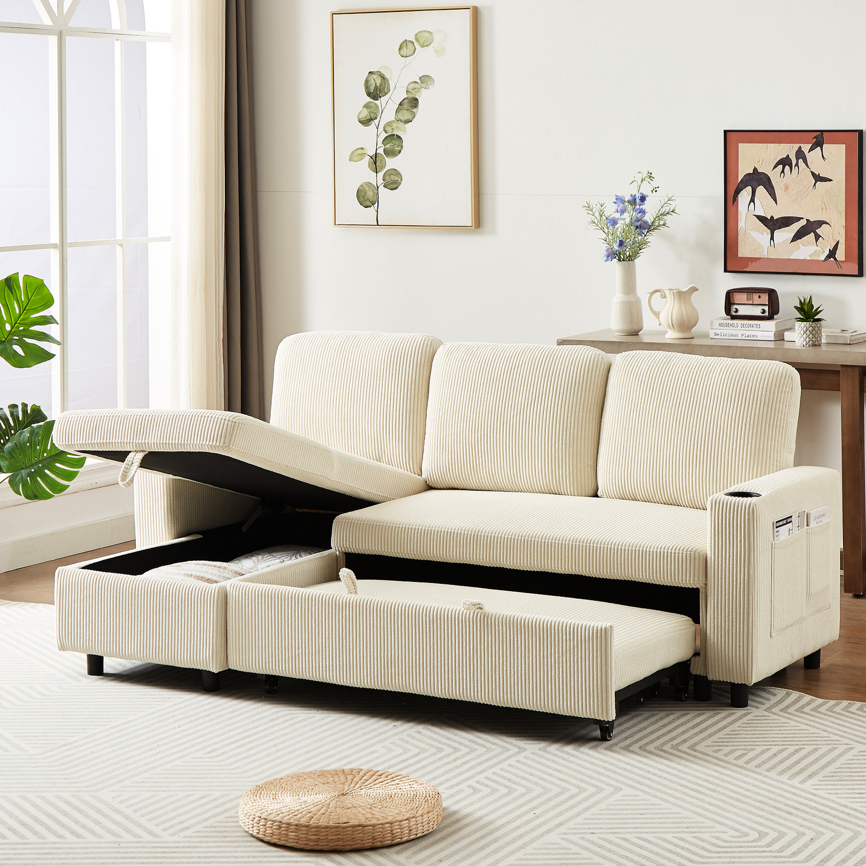 fengshu 78.7" Multi-purpose Bed - Reversible Sleeper With Pullout ...