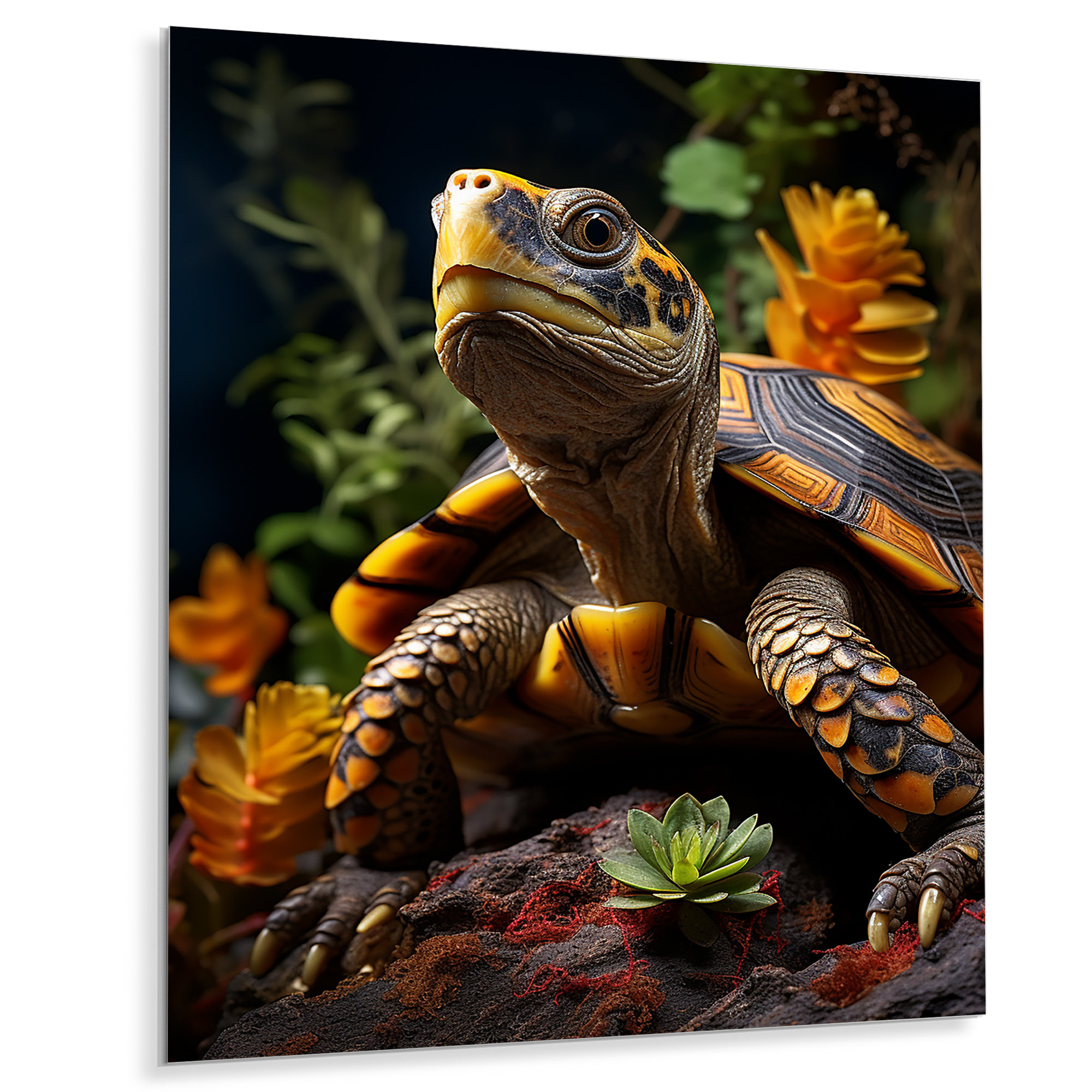 Bungalow Rose Turtle Floral Portrait I - Animals Turtle Metal Wall Art ...