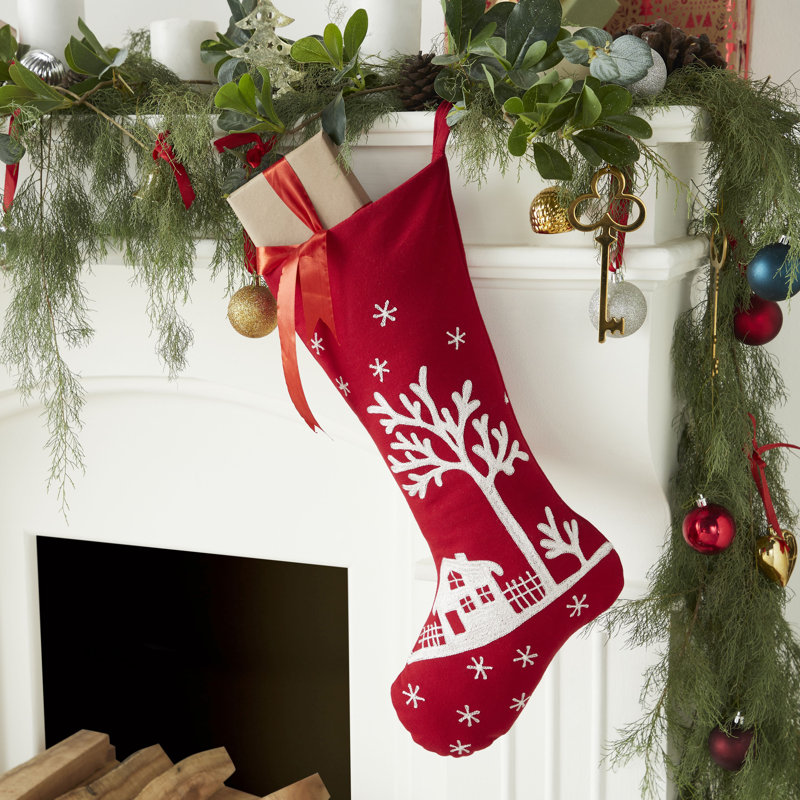 Arcadia Home Handmade Christmas Stocking - Snowy Village Embroidered ...