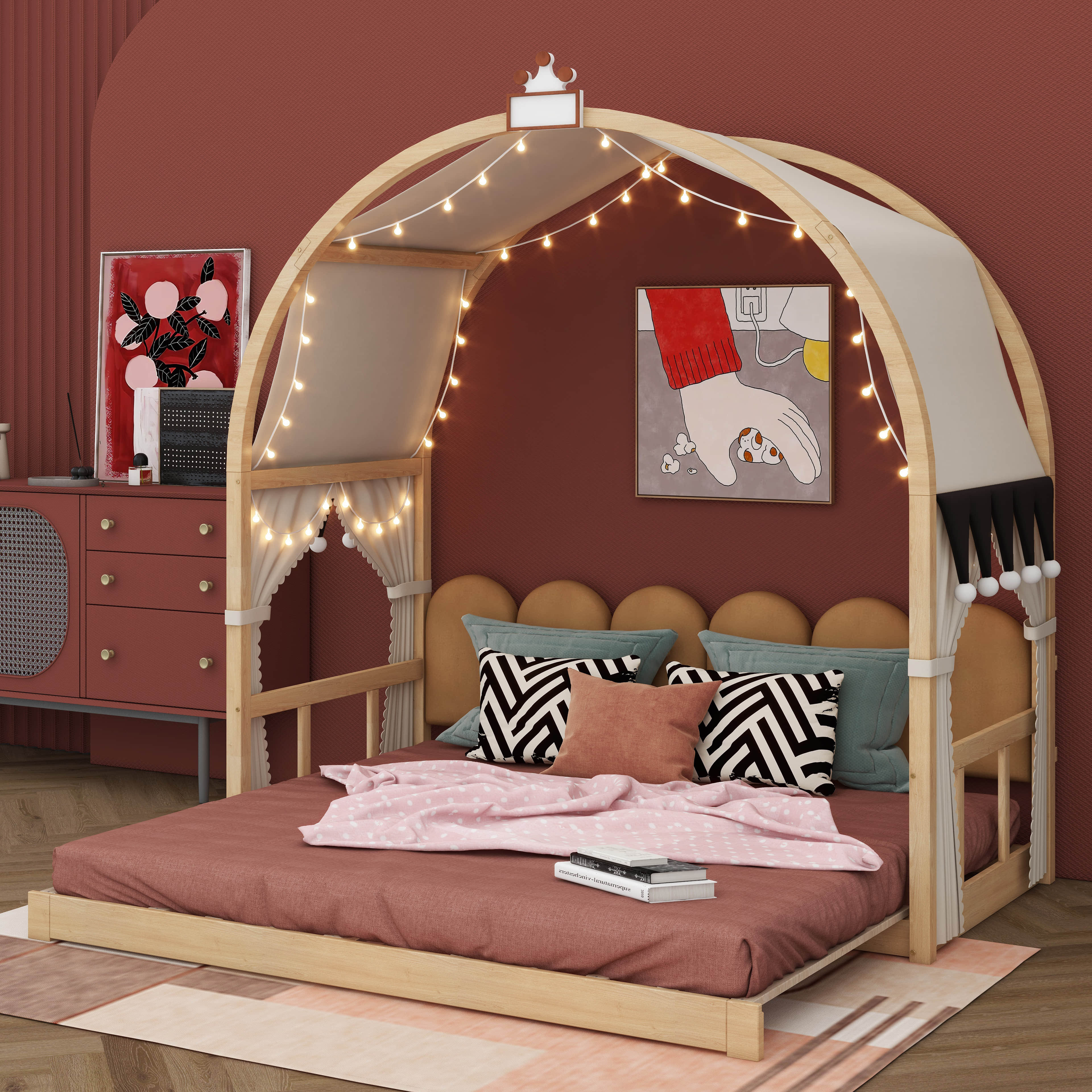 Ophelia & Co. Extended Bed With Arched Canopy And Pull-Out Trundle ...