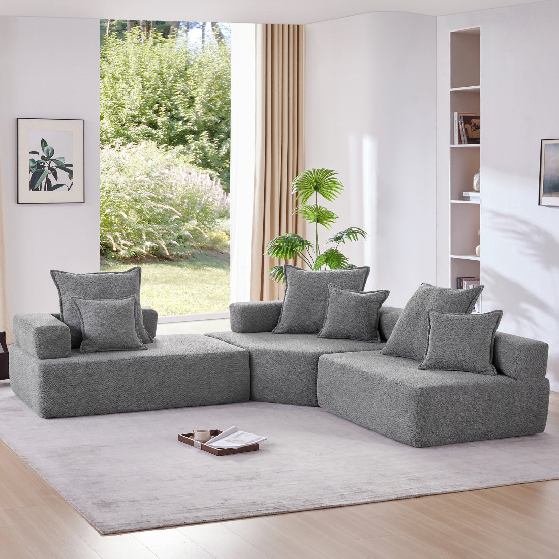 Hokku Designs Modern Sofa Modular L Shaped Sectional Sofa Luxury Boucle ...