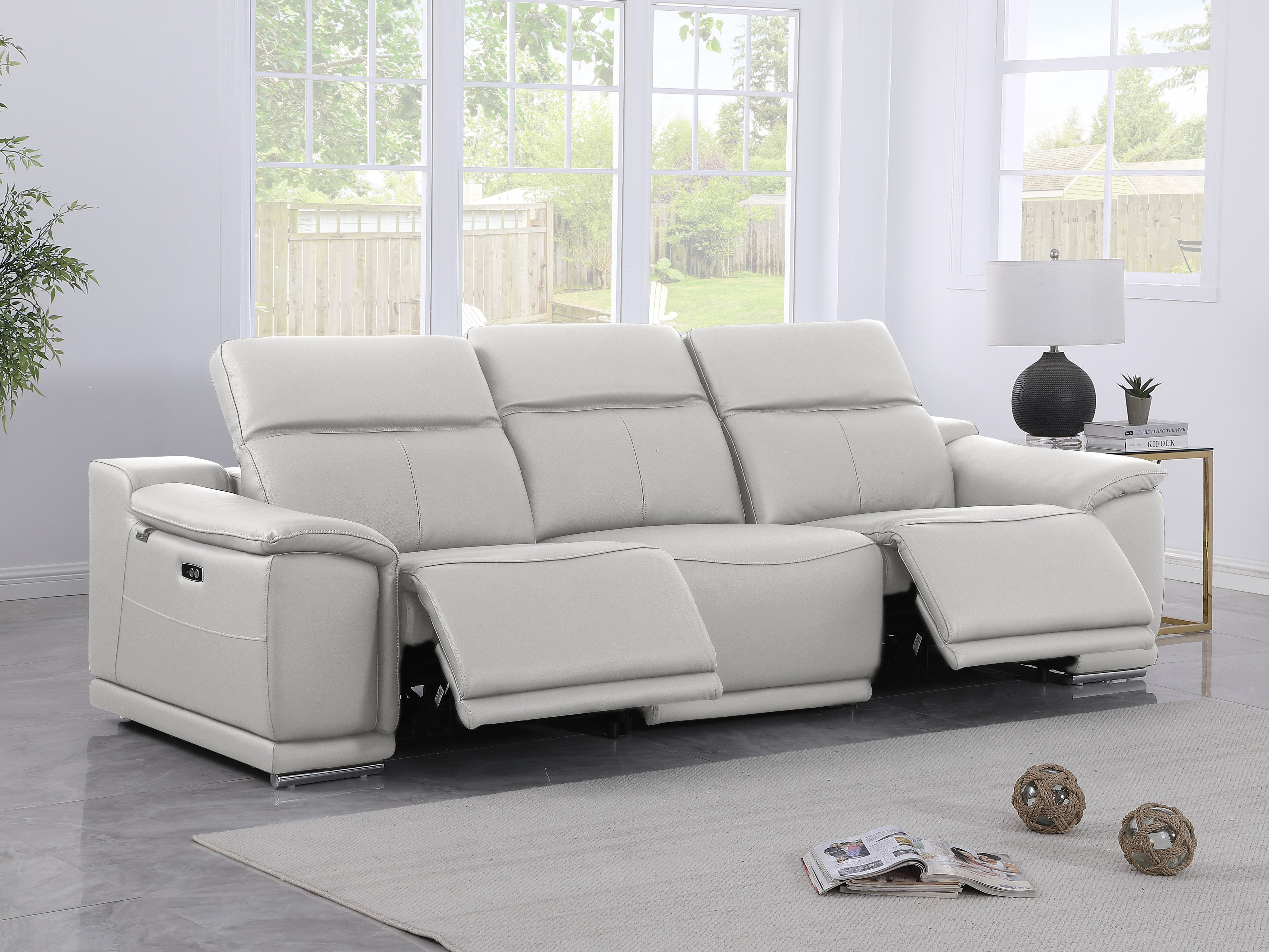 Global United Divanitalia Top Grain Italian Leather Power Reclining ...