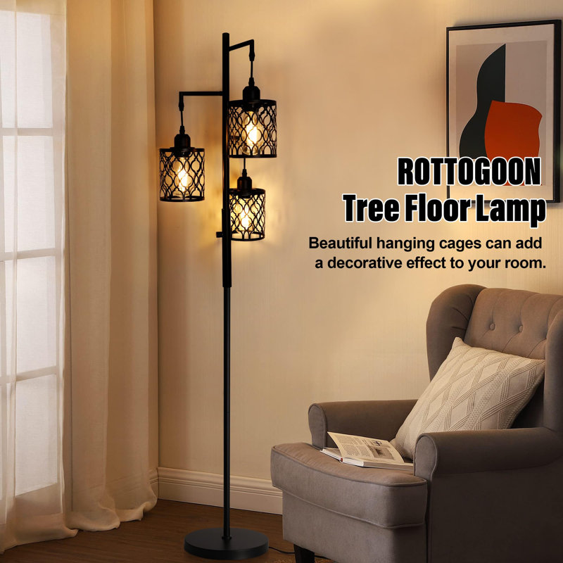 Latitude Run® 3-Light Floor Lamp, Dimmable With Foot Switch, Industrial ...
