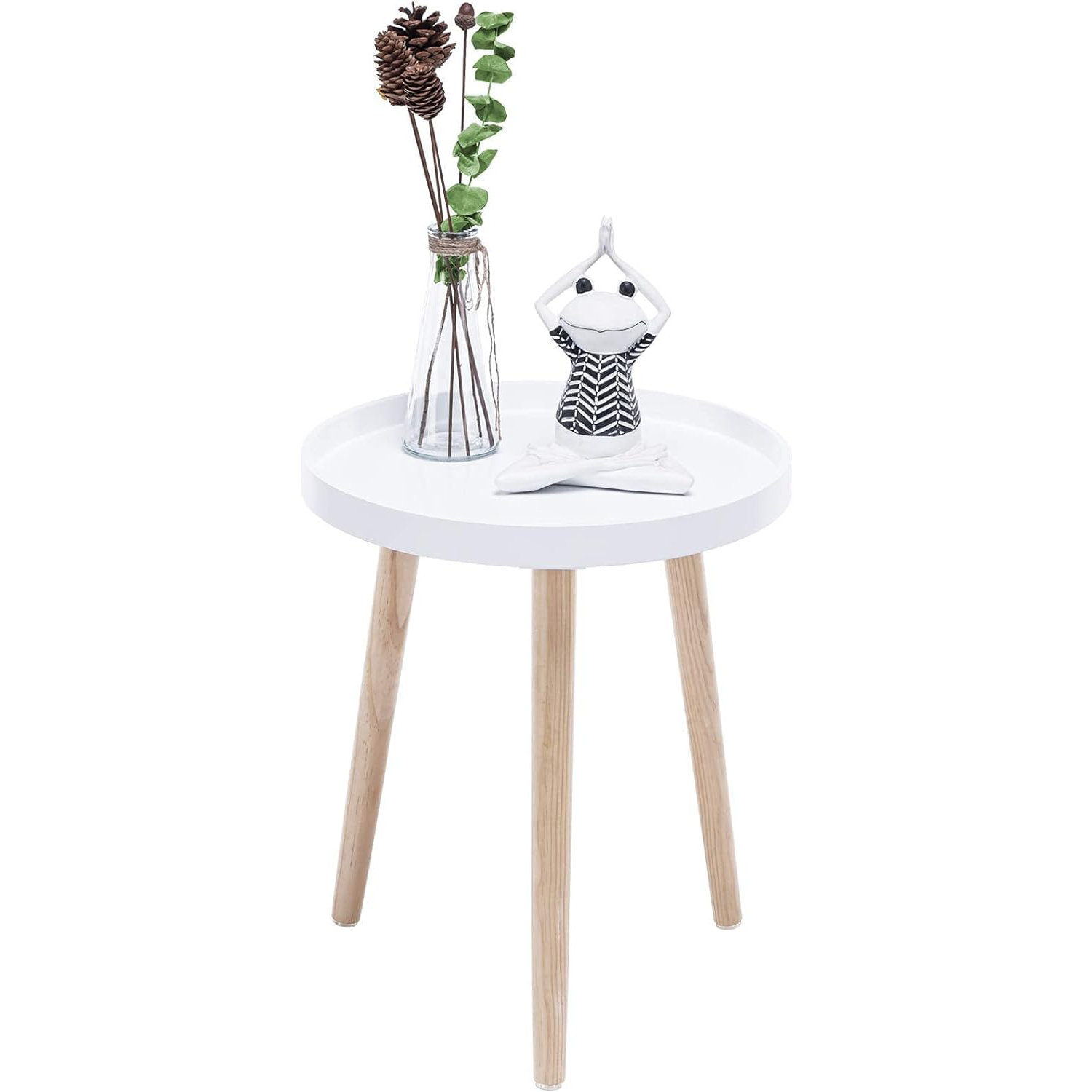 Mercer41 Round Side Table, White Tray Nightstand Coffee End Table For ...