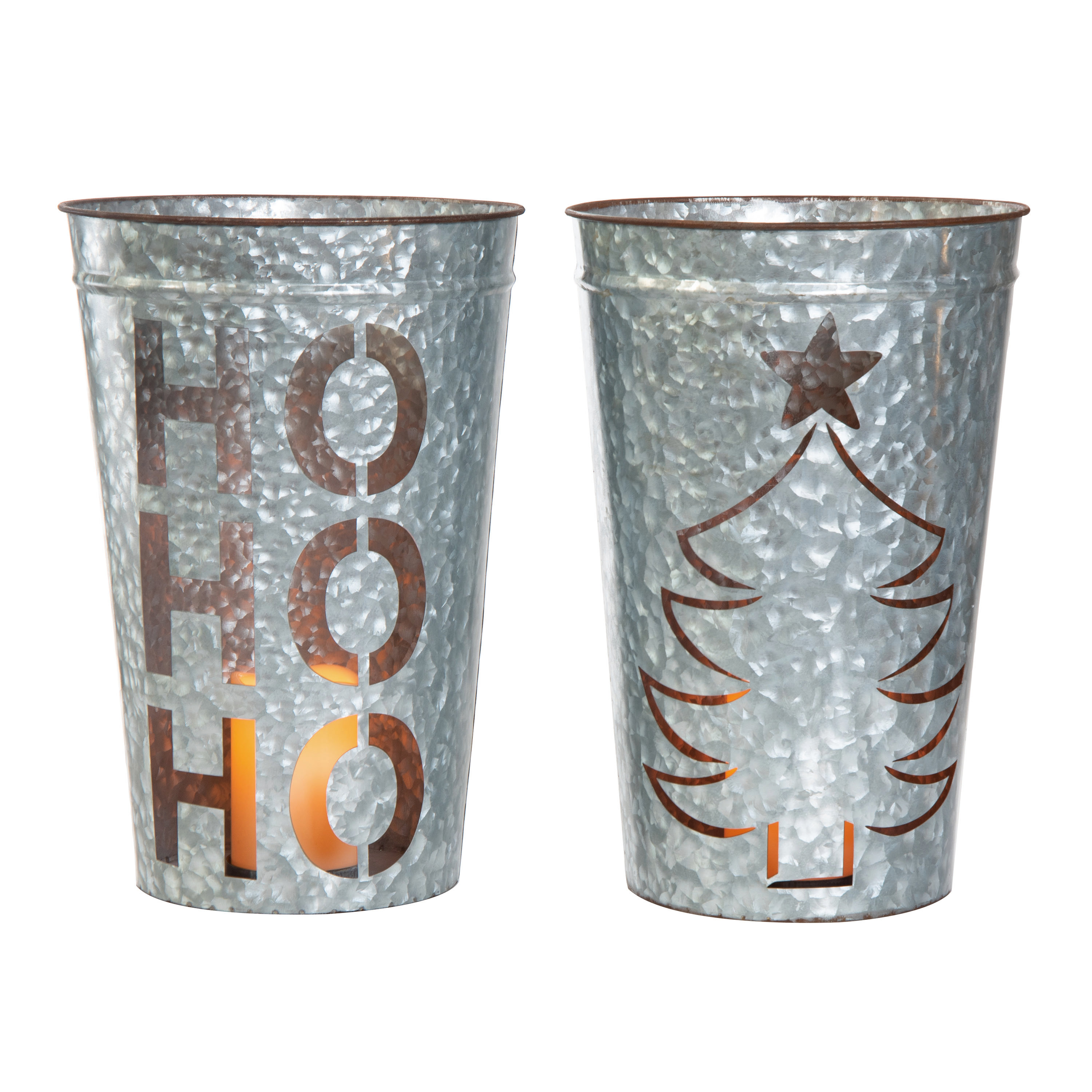 The Holiday Aisle® Metal Light Up Die Cut Bucket Lantern Set of 2 ...