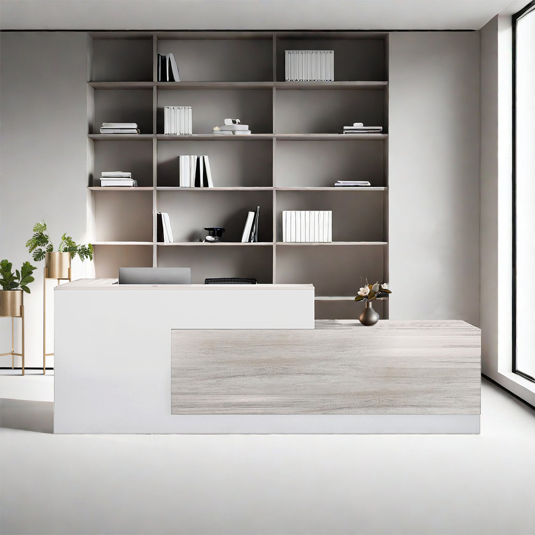 Inbox Zero Bureau de réception en L avec tiroirs verrouillables, bureau ...