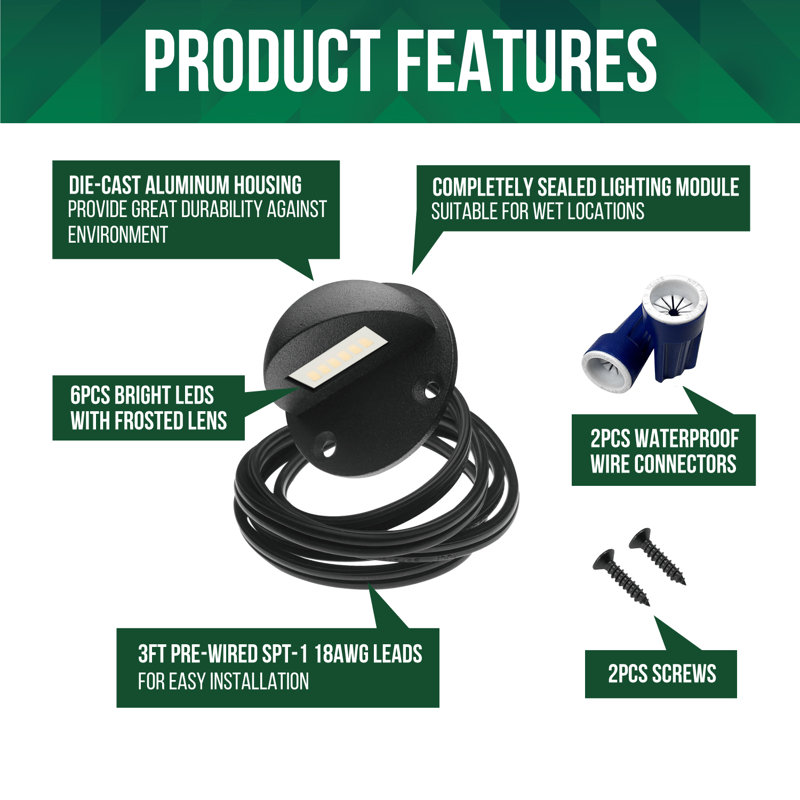 GKOplus Black Low Voltage Integrated LED Metal Deck Light | Wayfair