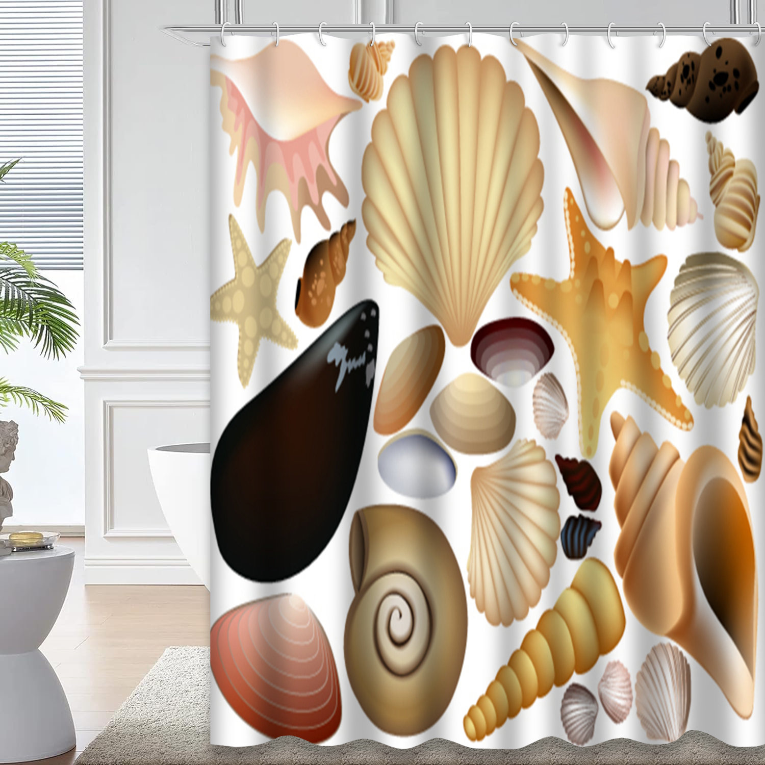 East Urban Home Waterproof Shell Sea Shower Curtain, Seashell and ...
