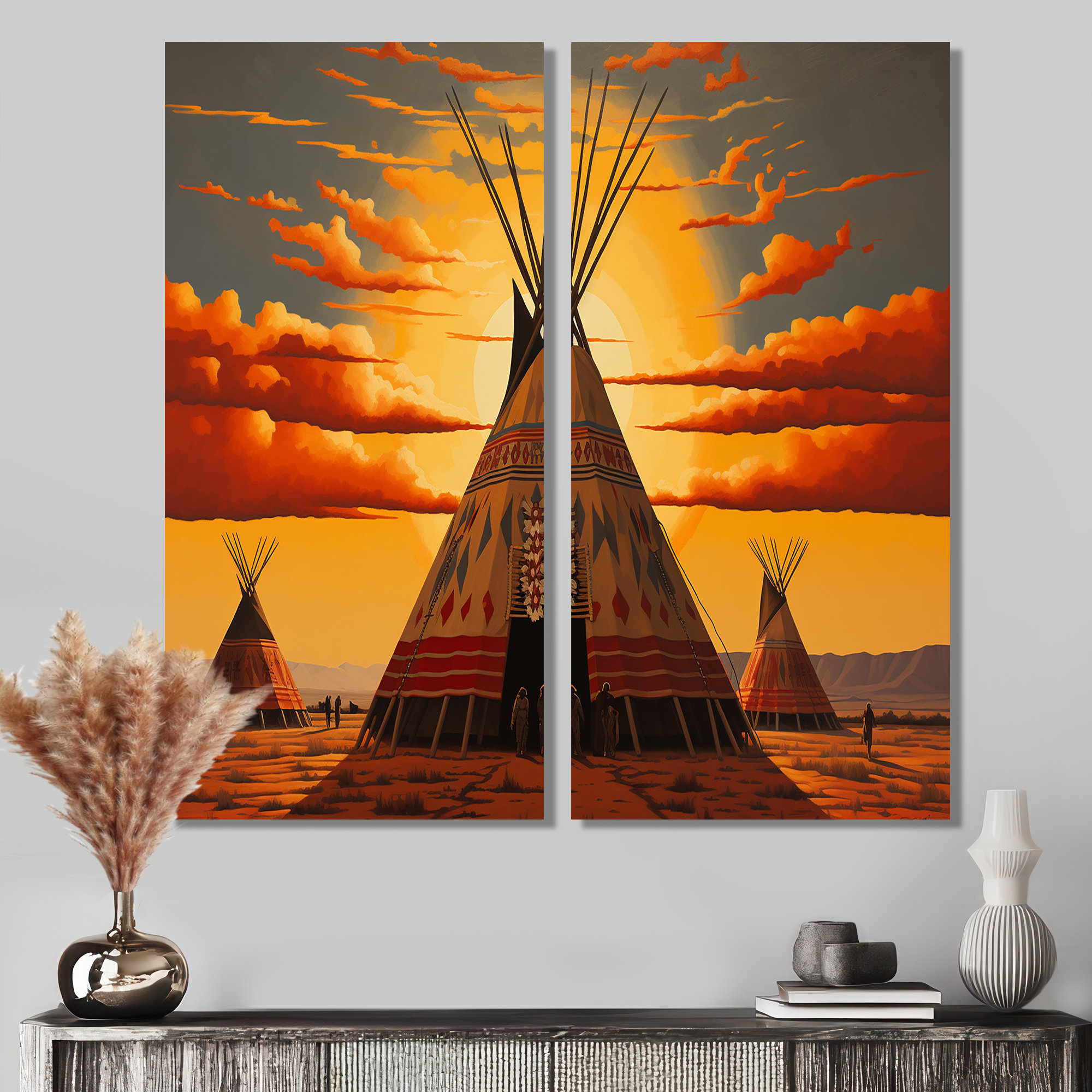 Union Rustic Native Tipi Orange Collage II - Global Canvas Wall Art ...