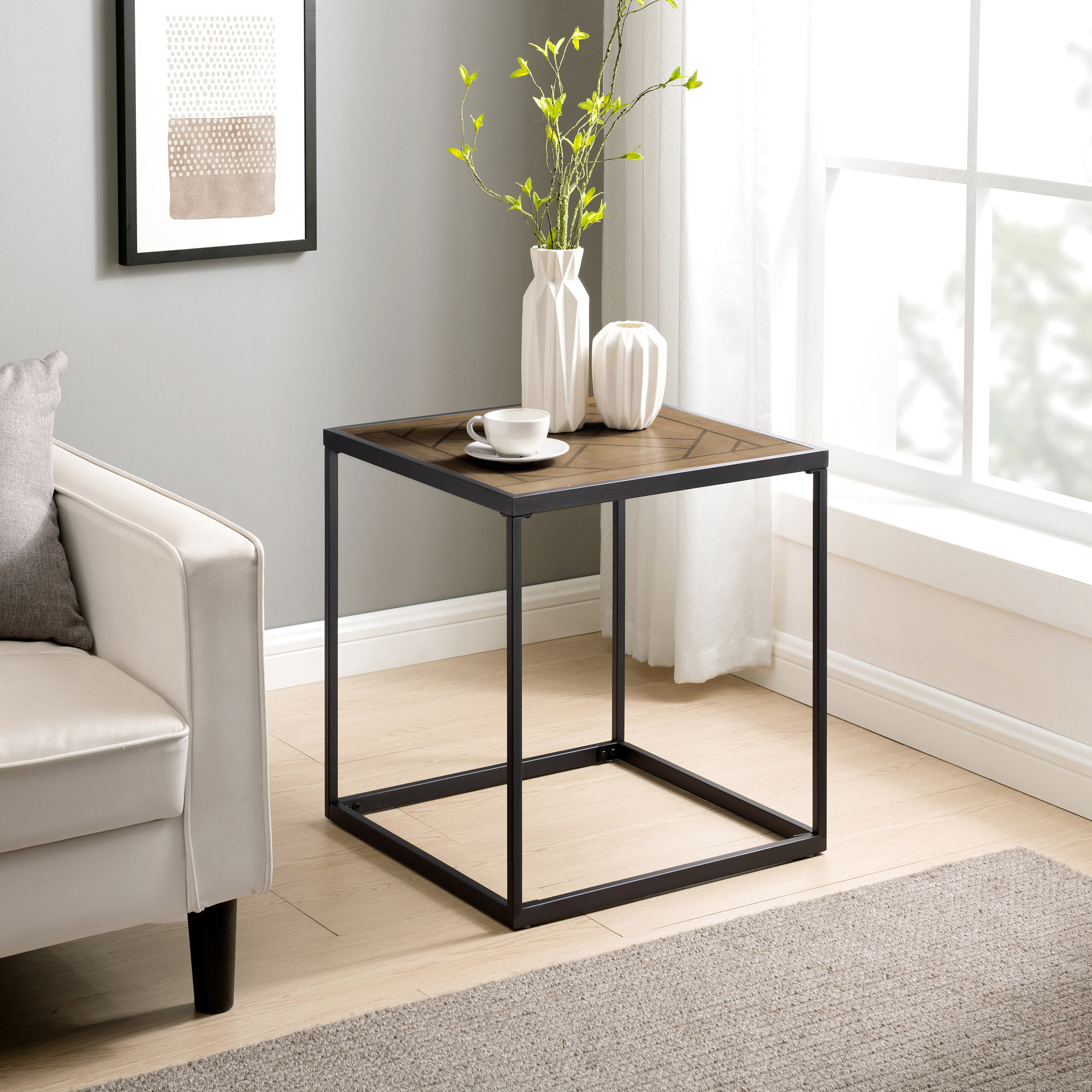 17 Stories Square End Table with Parquet Top - Wayfair Canada