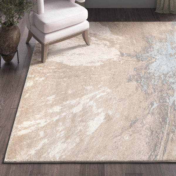 Charlton Home® Dequita Contemporary Abstract Beige/Blue Area Rug ...