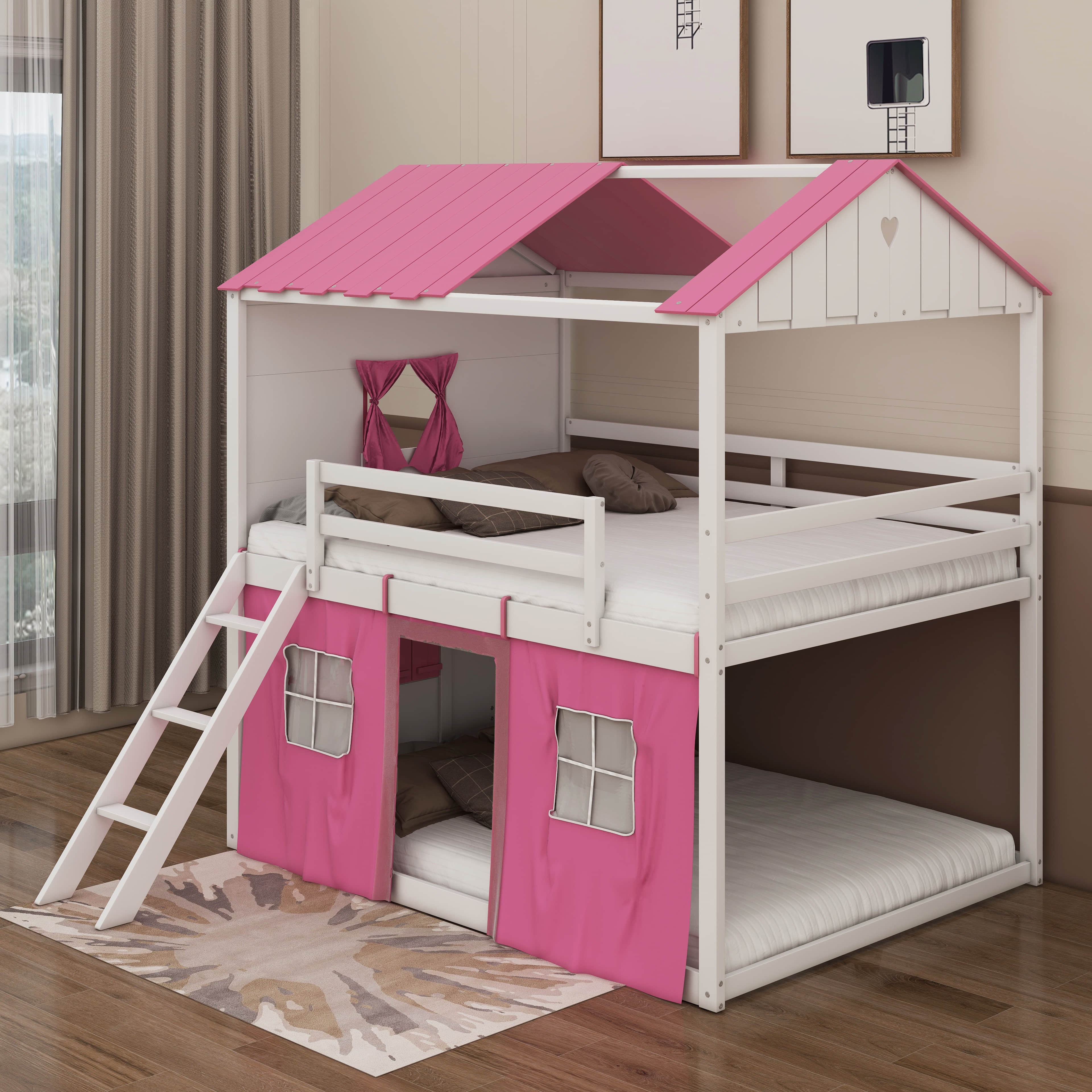 Harper Orchard Full Size Bunk Wood House Bed With Windows, Sills And ...