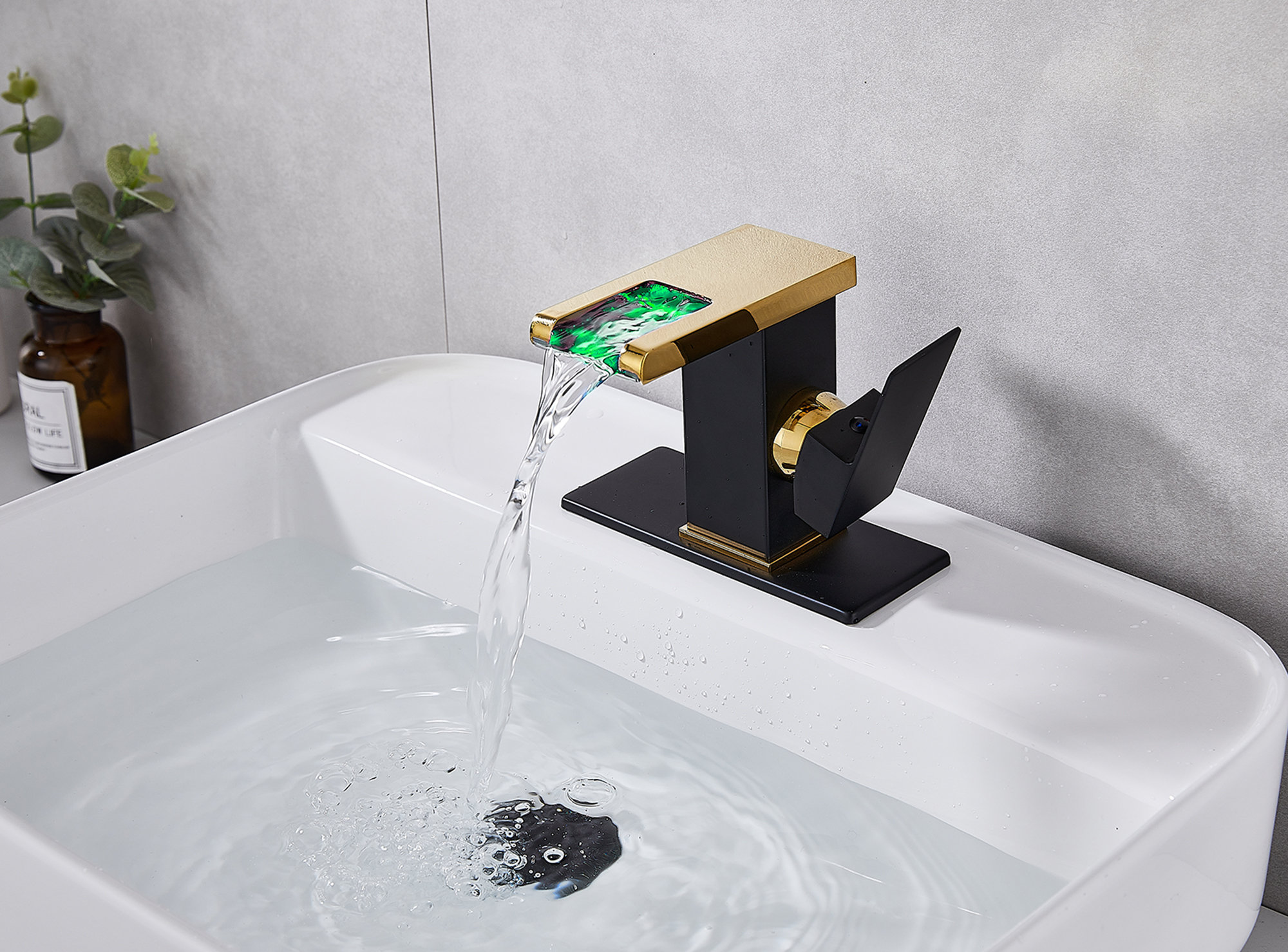 YCCUZA Bathroom Faucet Single Hole Handle Led Waterfall Open Spout ...