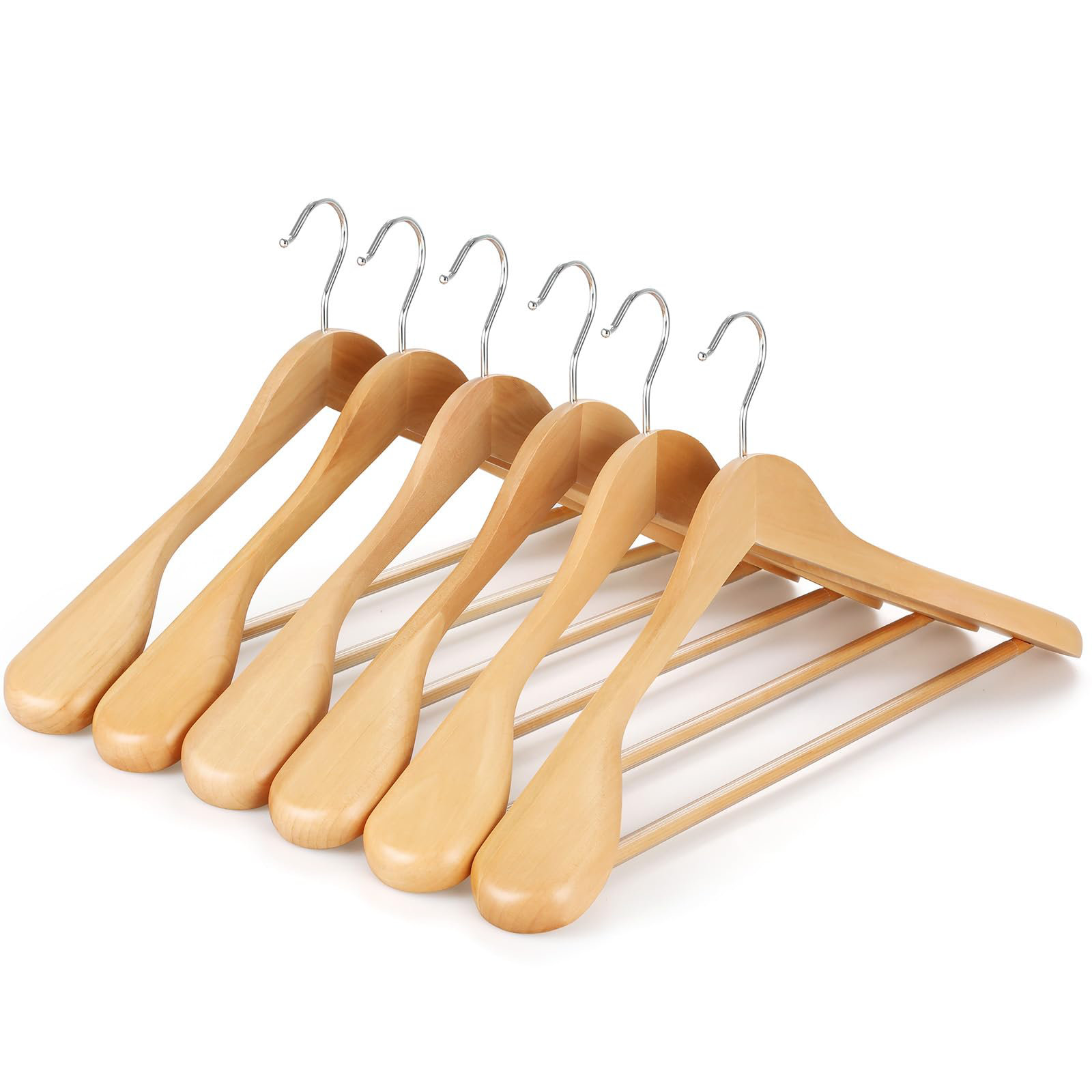 Rebrilliant 6 Pack Wide Shoulder Wooden Hangers, 360° Rotating Hooks ...