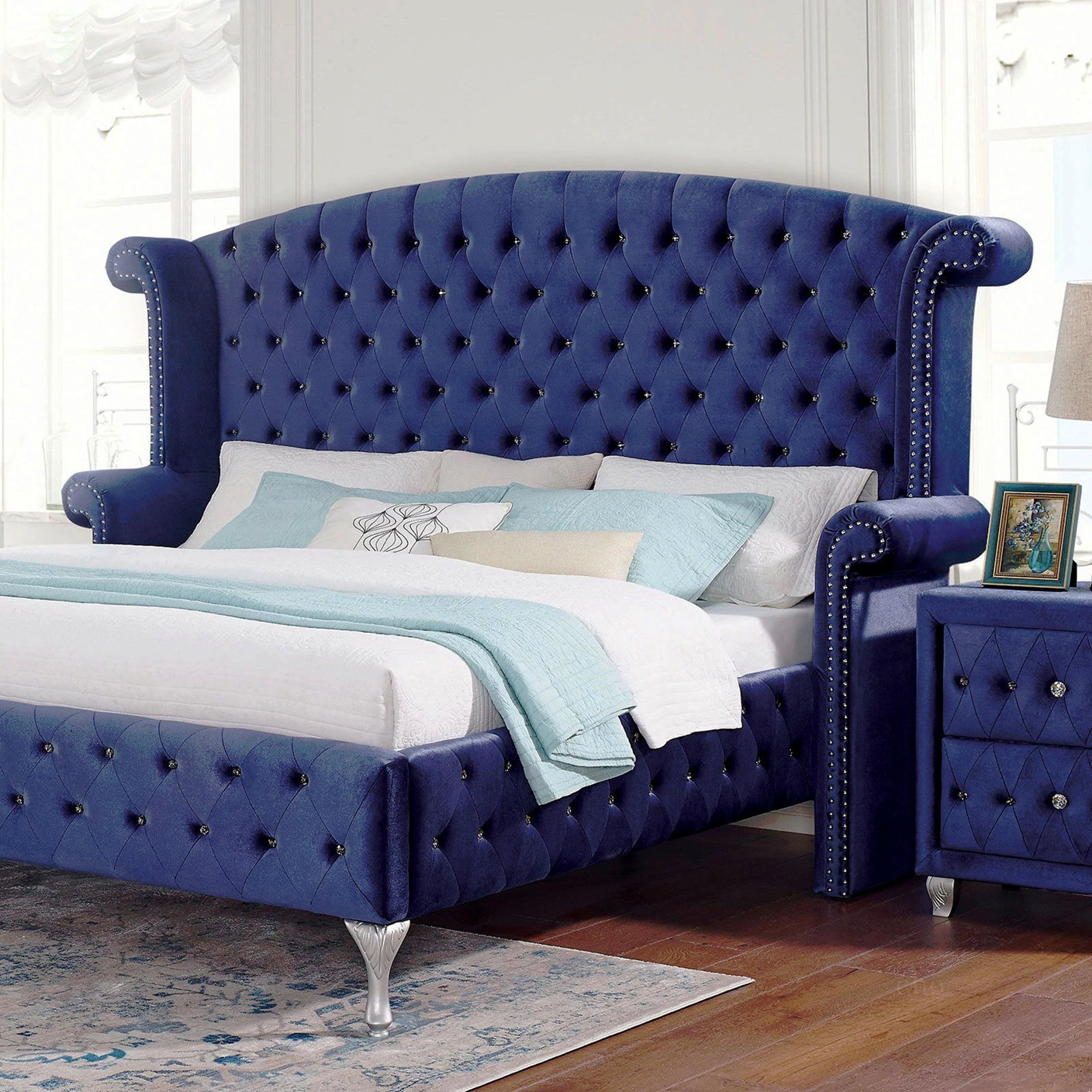 Rosdorf Park Glamorous 1Pc Queen Size Bed Velvet Like Fabric Tufted ...