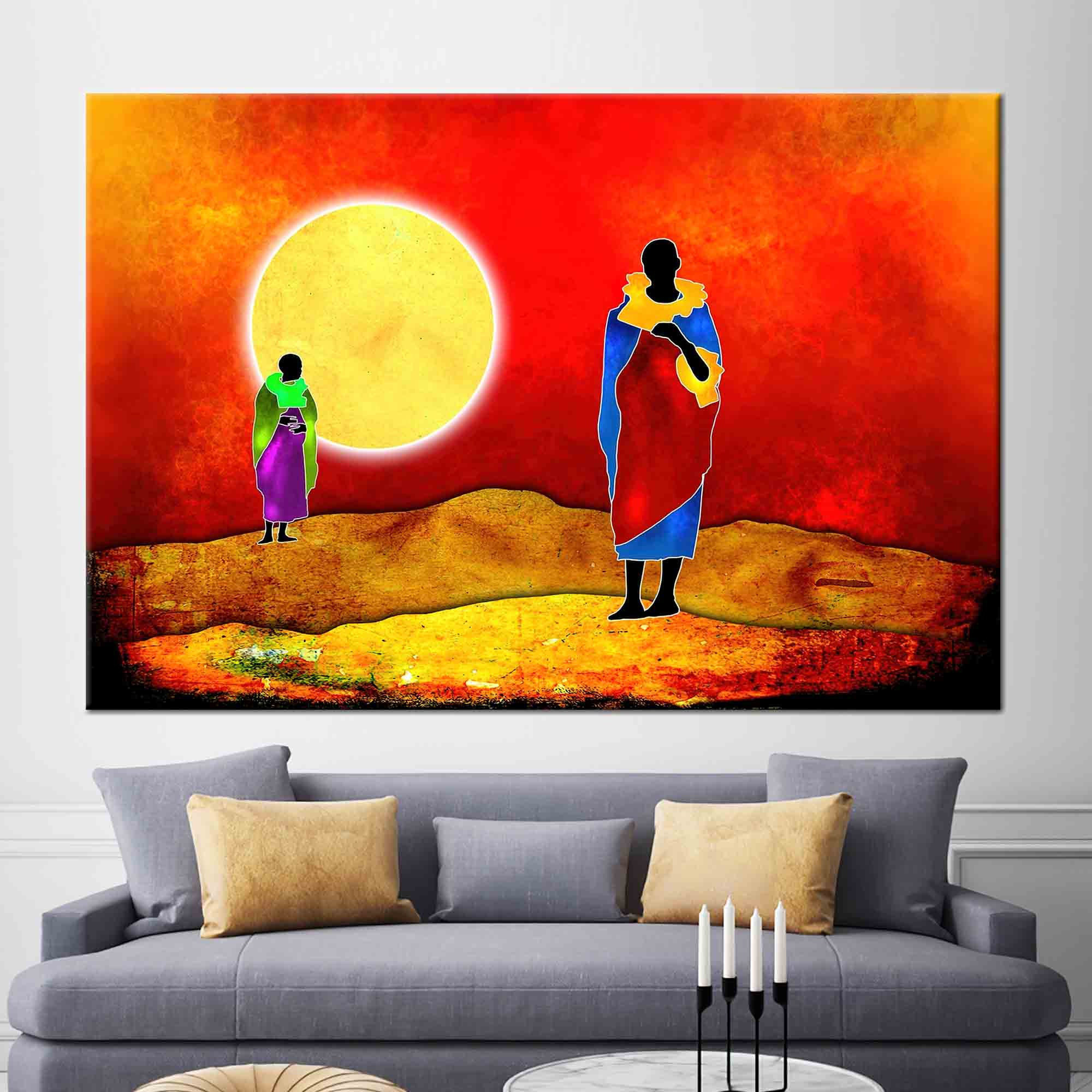 kayra export Abstract African Landscape Art on Cotton Canvas Depicting ...
