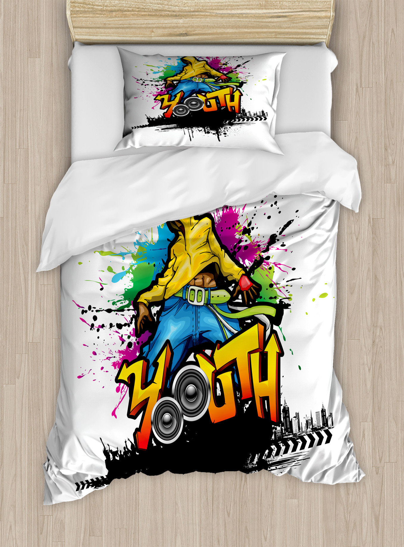 Ambesonne Youth Duvet Cover Set, Young Man Hip Hop Culture, Twin ...