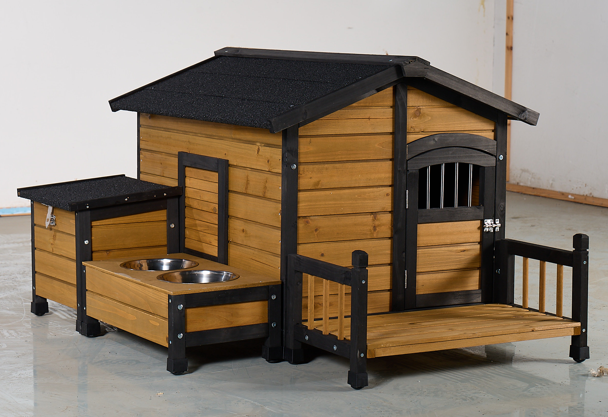 Home Decor Large Wooden Dog House With Storage Box And Feeding Station ...