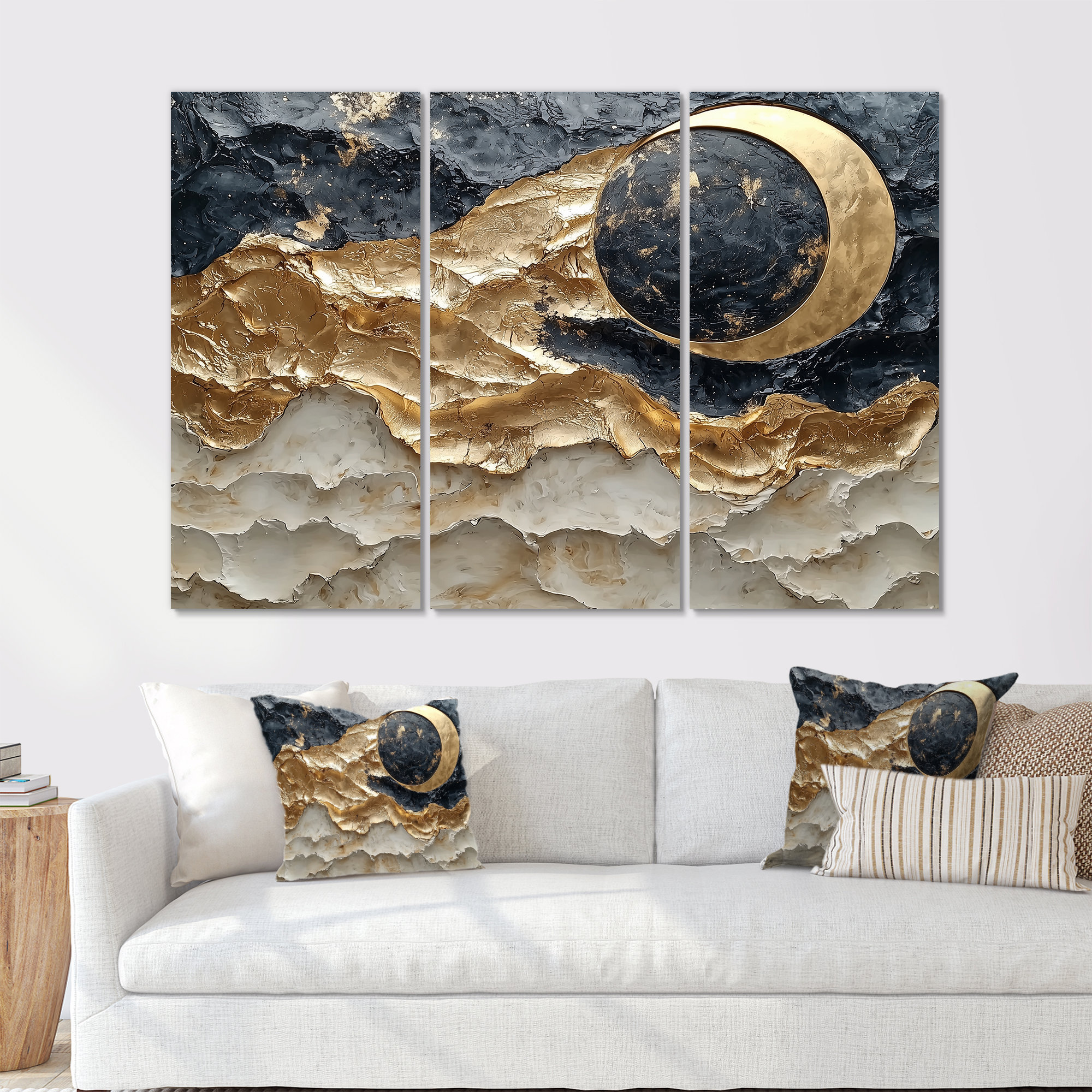 Mercer41 Golden Eclipse On Marble Dancing Waves I - Abstract Realism ...