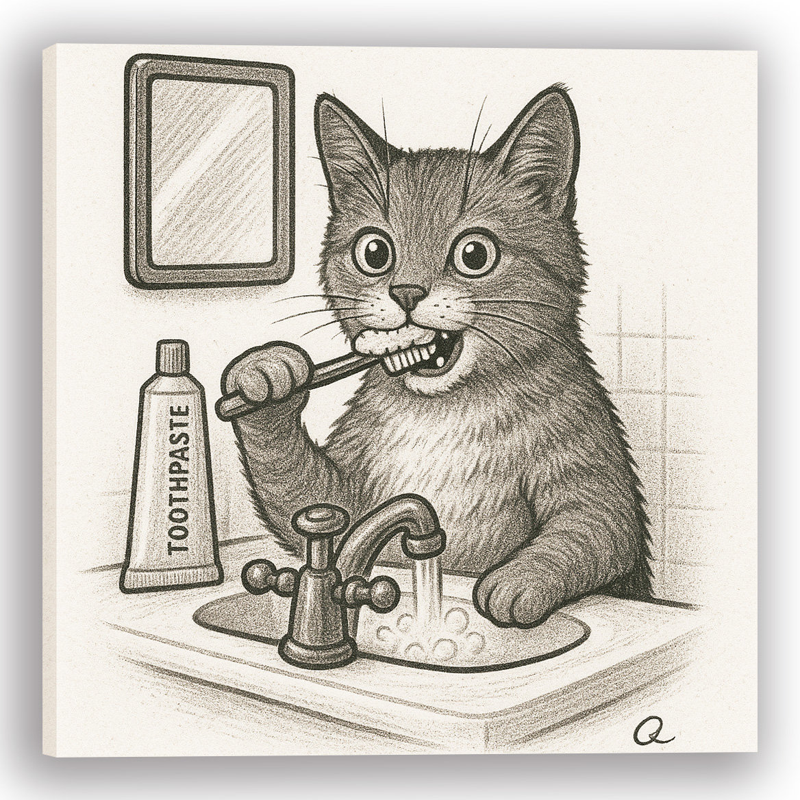 cat brushing teeth funny