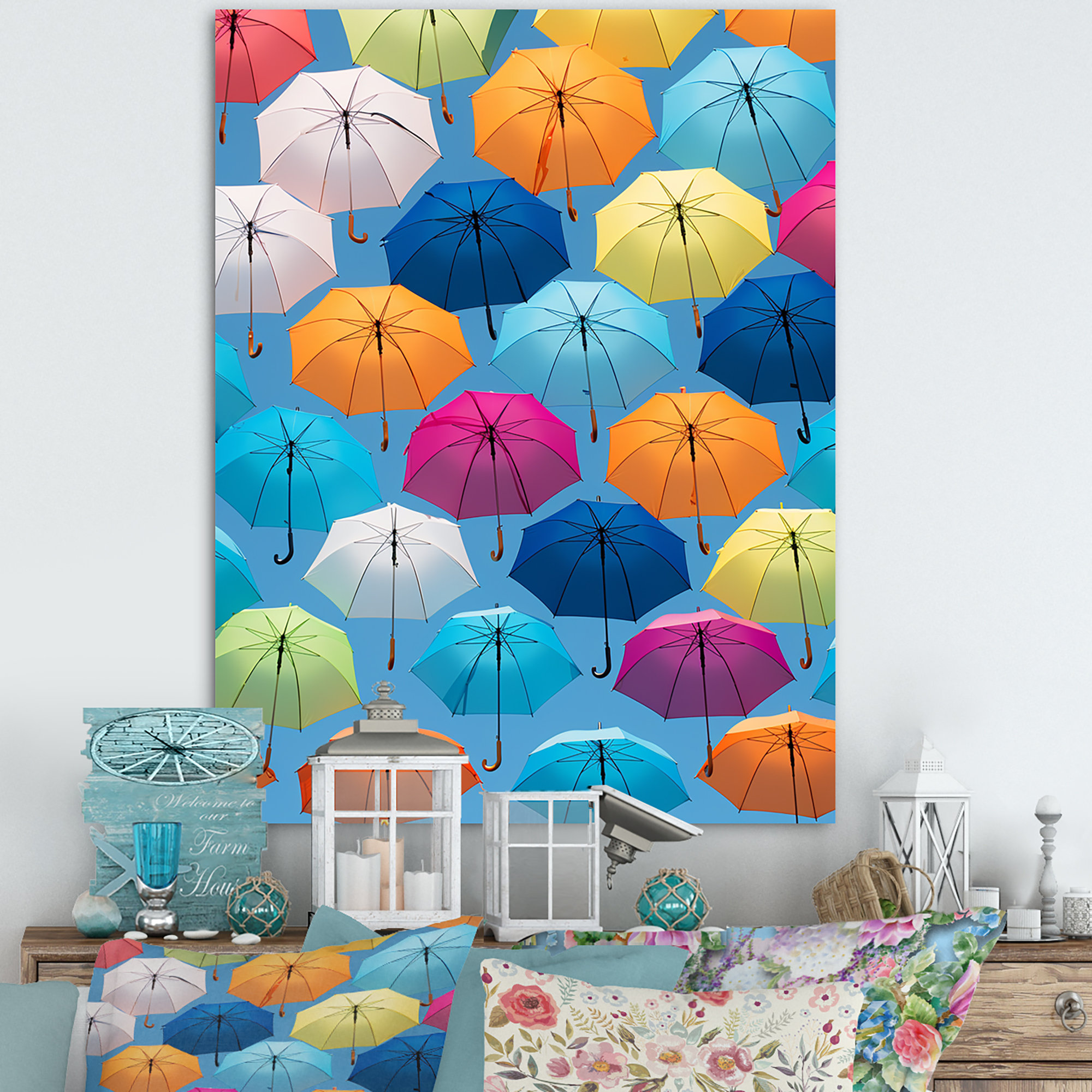Highland Dunes Rainbow Umbrellas Collage II On Canvas Print | Wayfair