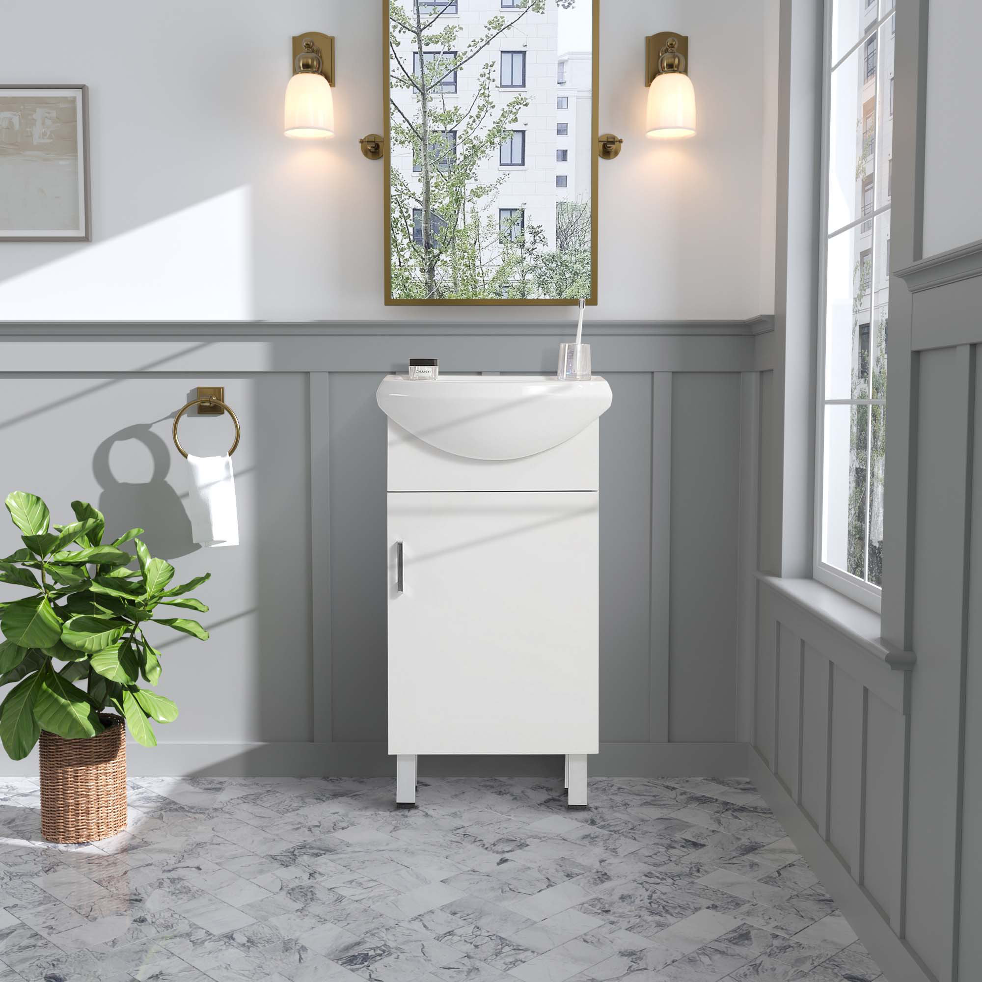 Ebern Designs 18-Inch Mini Bathroom Cabinet With Ceramic Sink White ...