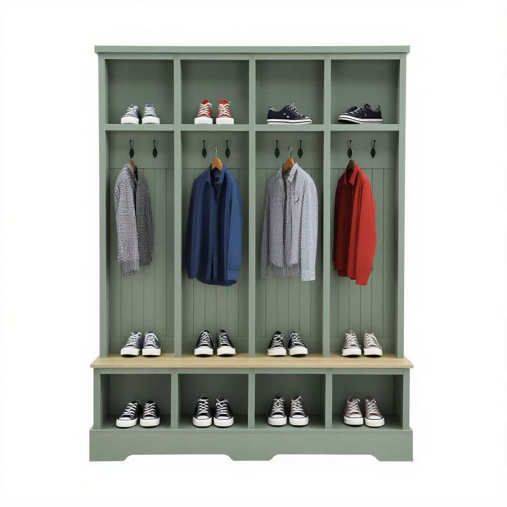 One Allium Way 59"w Wide Hall Tree With 8 Hooks, Practical Entryway ...