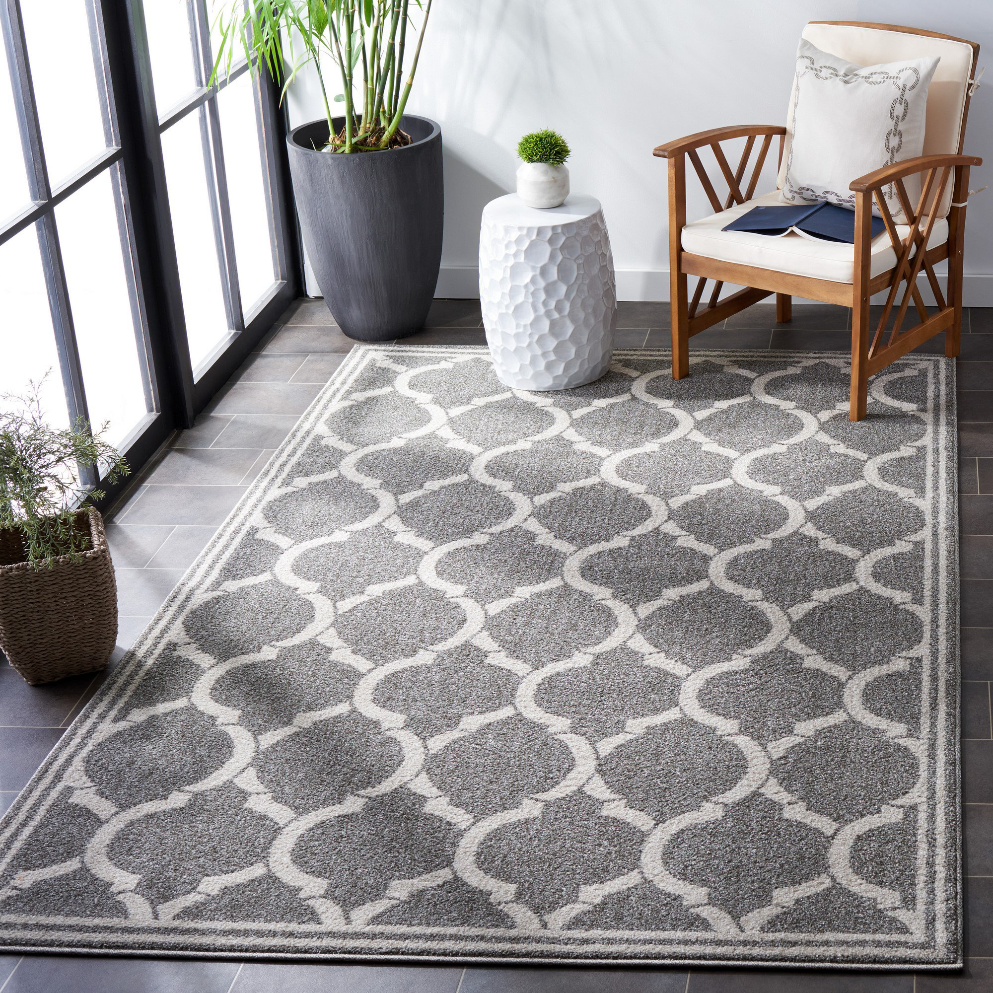Lark Manor Ammundsen Geometric Dark Grey/Beige Area Rug & Reviews - Wayfair Canada