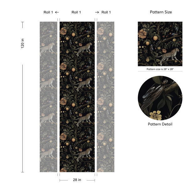 Charlton Home® Exotic Leopard and Jungle Fruits Wallpaper Bold Dark ...