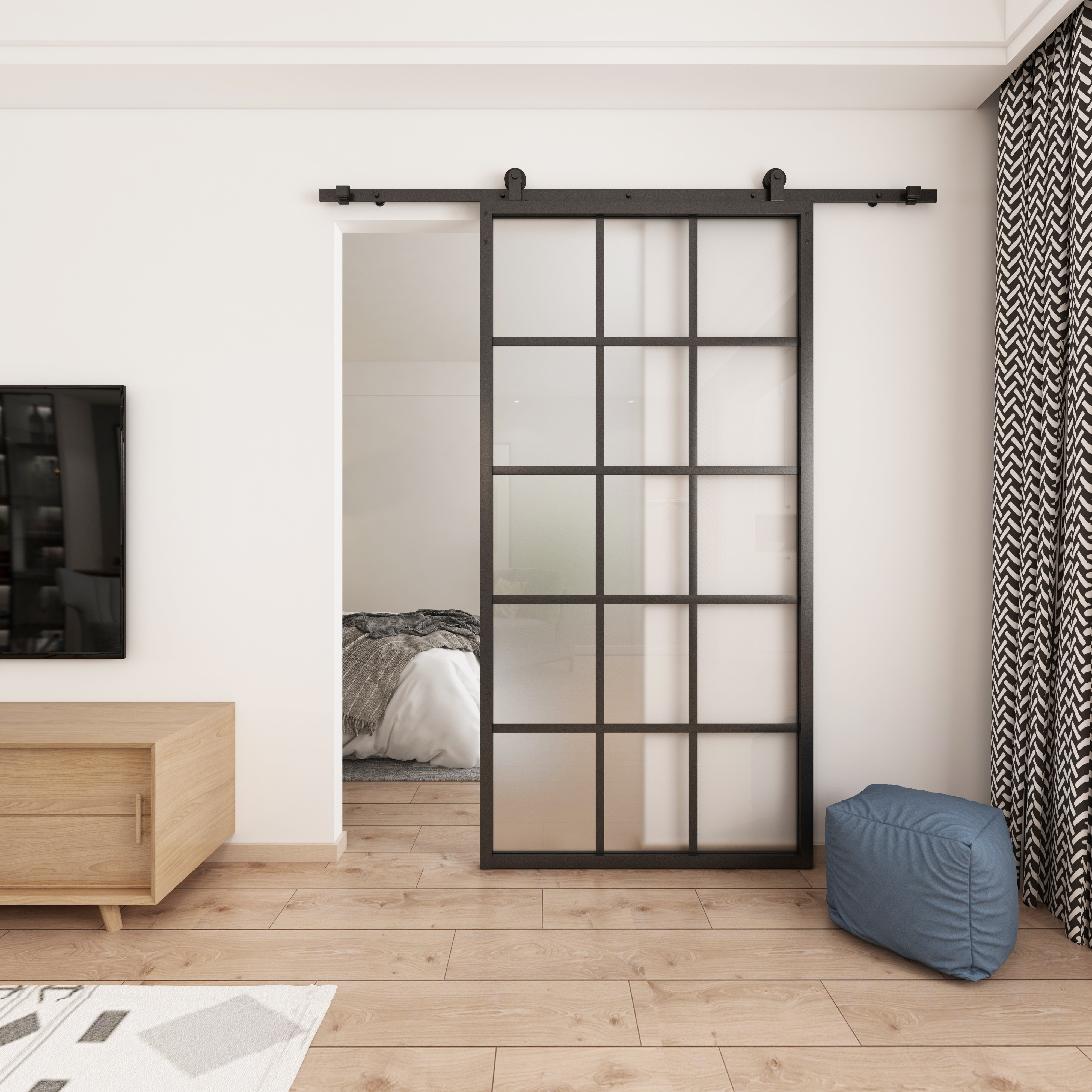 JUBEST Glass Sliding Barn Doors without Installation Hardware Kit ...