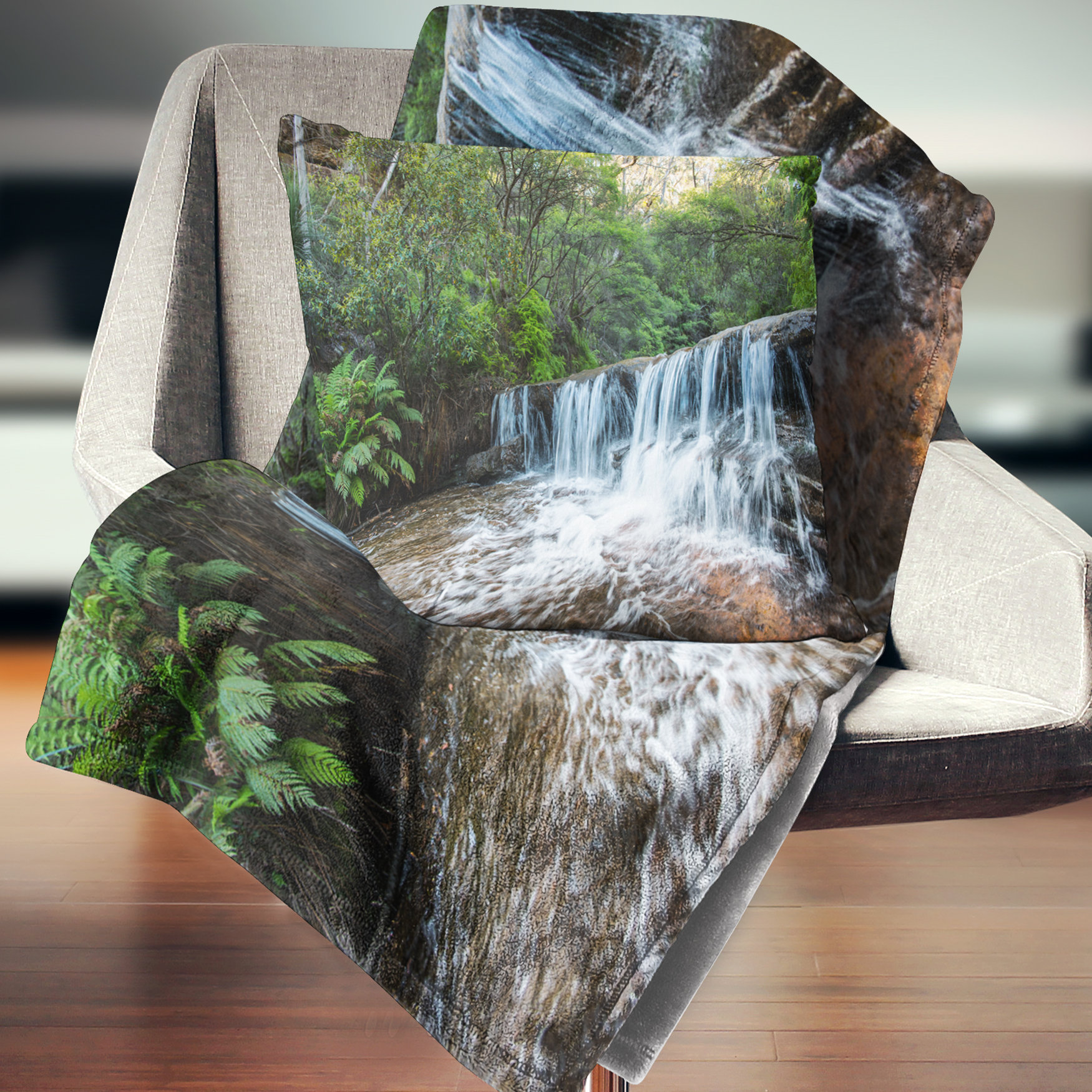 Design Art Beautiful Waterfall in New Australia Landscape Lumbar Pillow ...