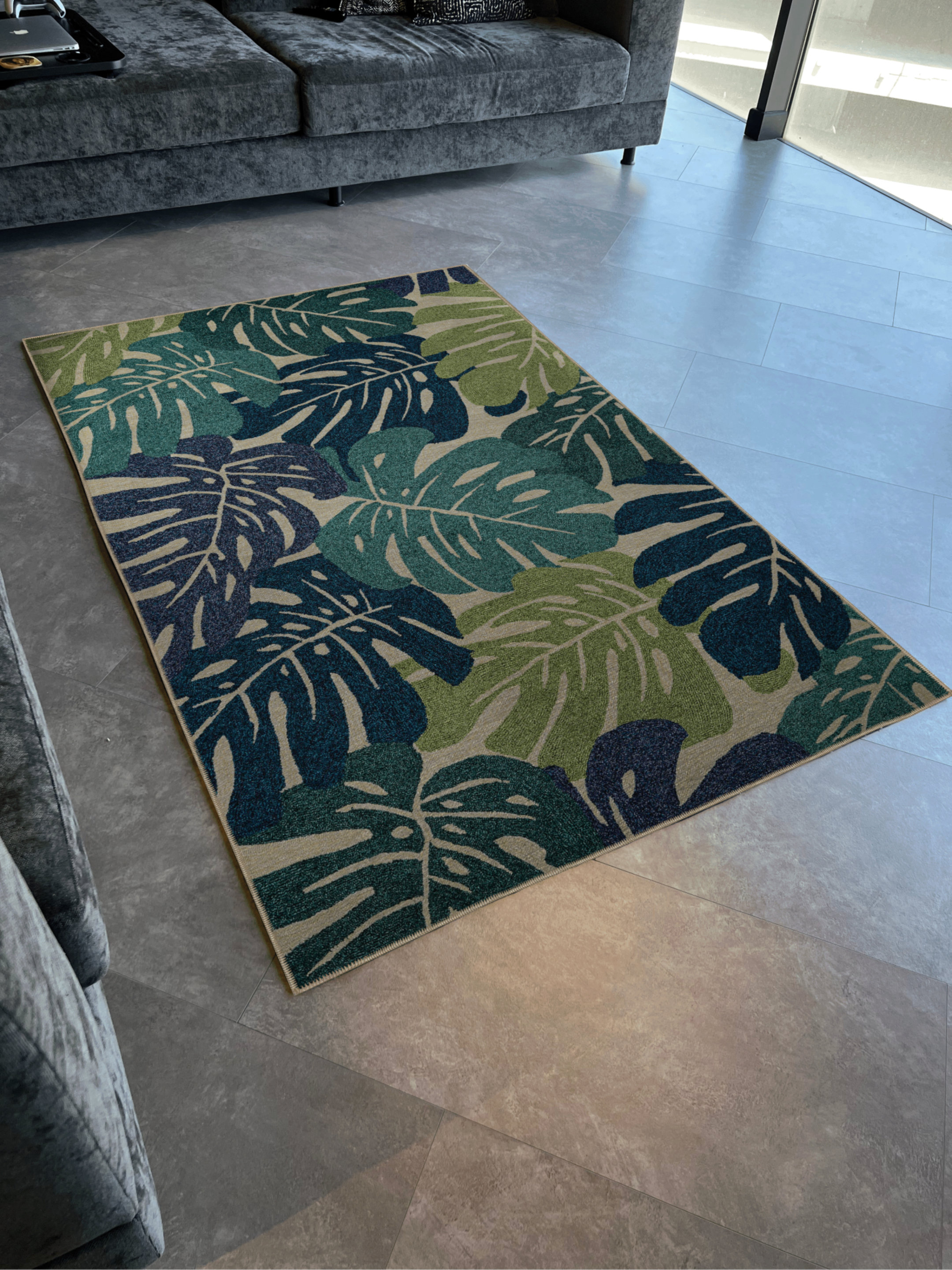 Bungalow Rose Creative Modern Decorative Carpet with Blue Green Theme and Flower and Leaf ...