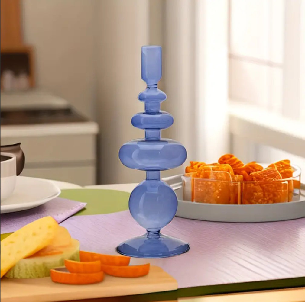 Winston Porter Modern Transparent Blue Tall Candlestick | Wayfair