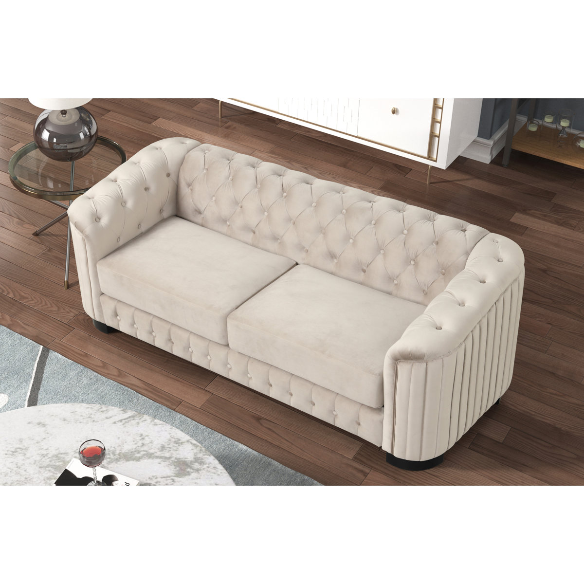 House of Hampton® Jeidy 83'' Velvet Rolled Arm Chesterfield Sofa | Wayfair