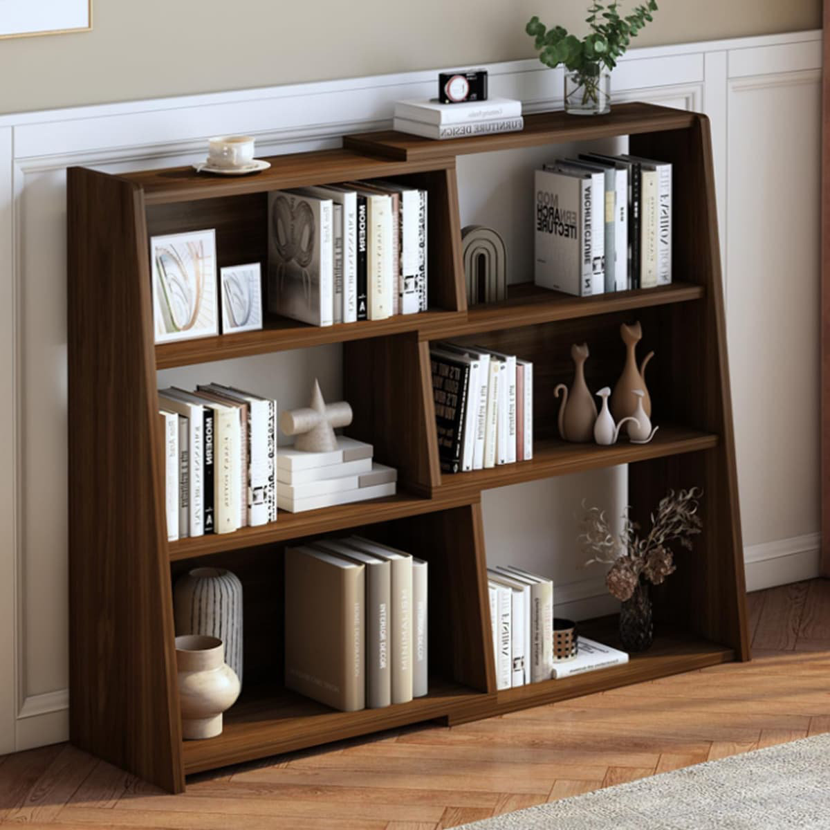 Latitude Run® Wooden Retractable Bookshelf Bookshelf, 3 Level Ladder ...
