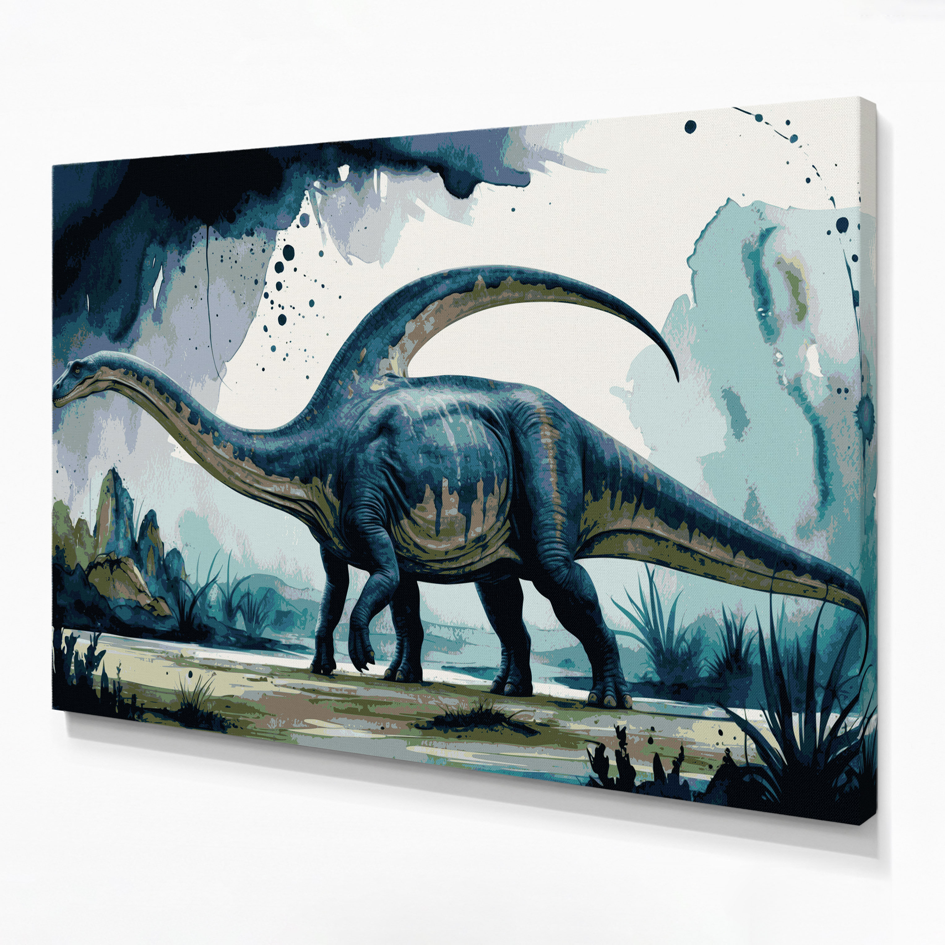 Latitude Run® Dinosaur Diplodocus Blue Canvas Wall Art - Wayfair Canada