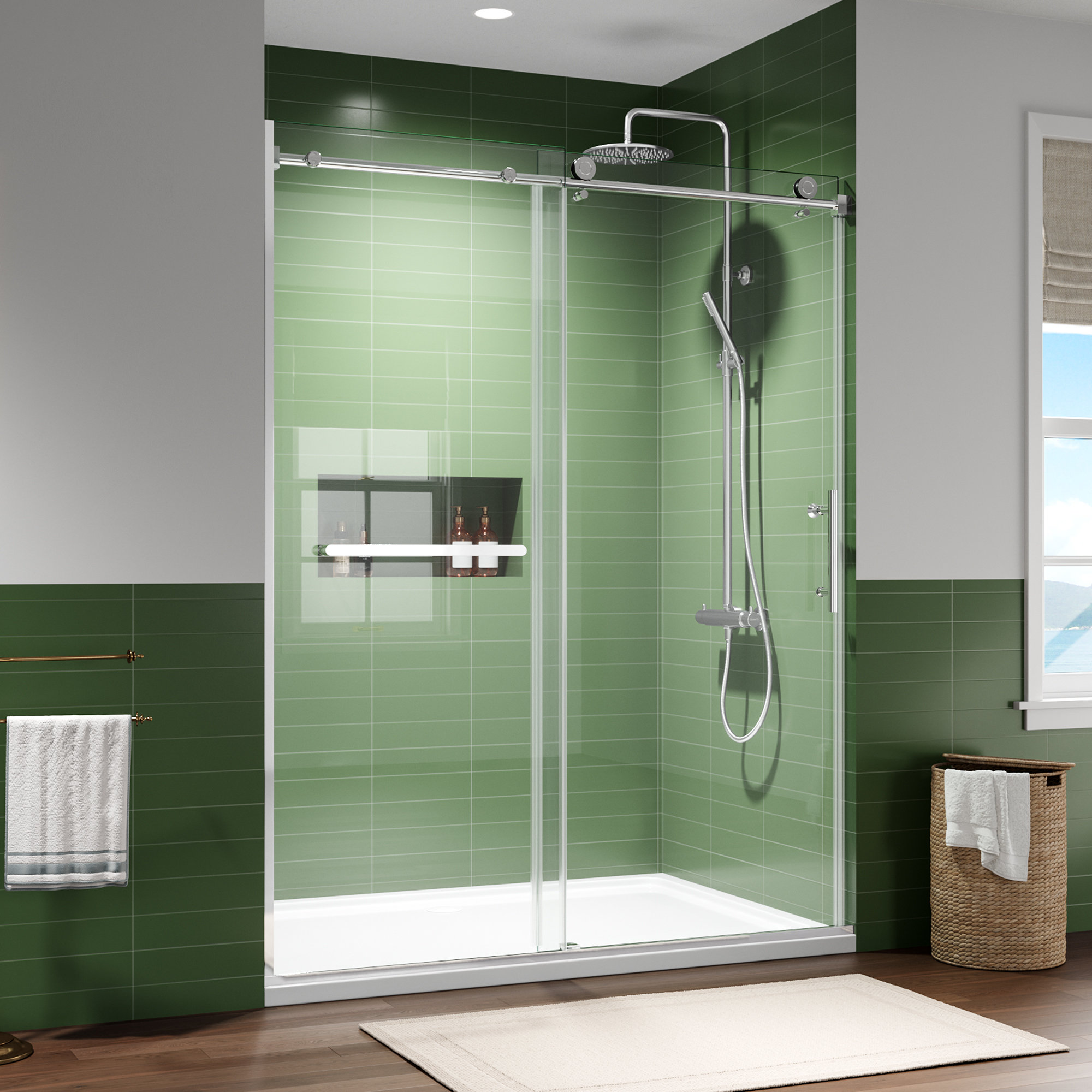 KAMABOKO-US Porte de douche coulissante simple sans cadre de 56 à 60 po ...