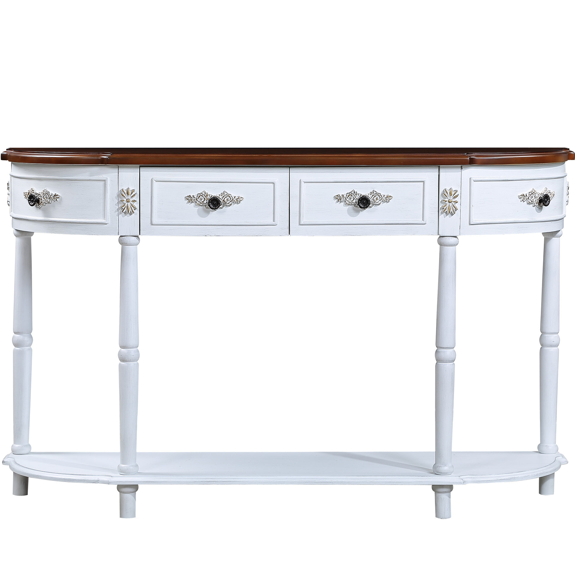Mercer41 Solid Wood Entry Table, 52" Half Moon Table With 2 Drawers And ...