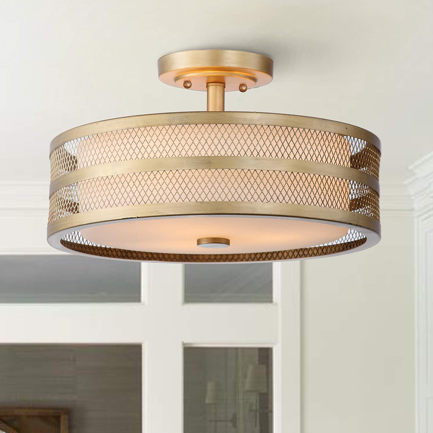 Hokku Designs Lighting Collection Greta Antique Gold Veil Drum Flush ...