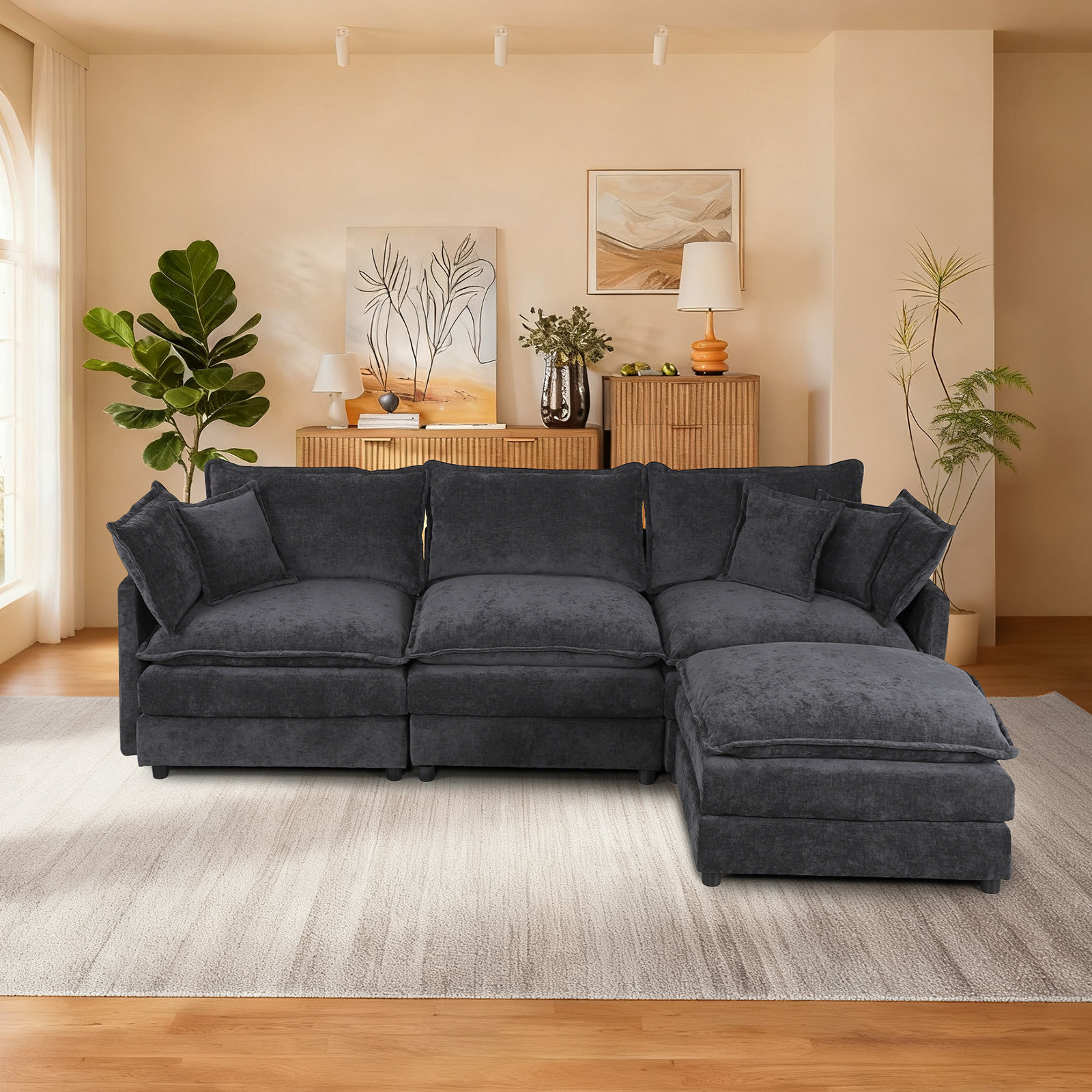 Ebern Designs 106.5" L-Shaped Modular Sectional Sofa, 3-Seater Cloud ...