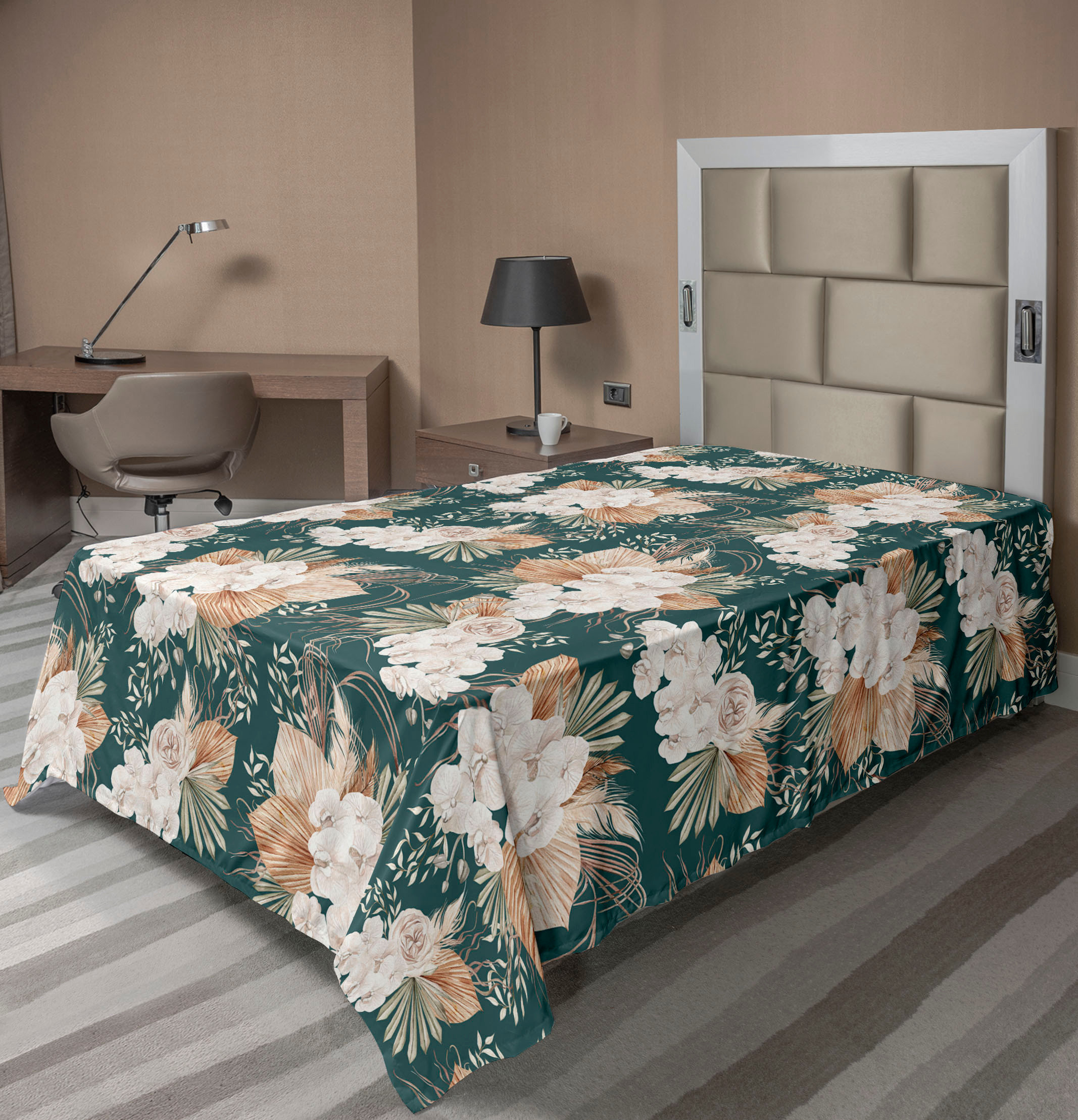 Ambesonne Tropical Flat Sheet Palm Pampa Leaves Rose Pale Brown Dark ...