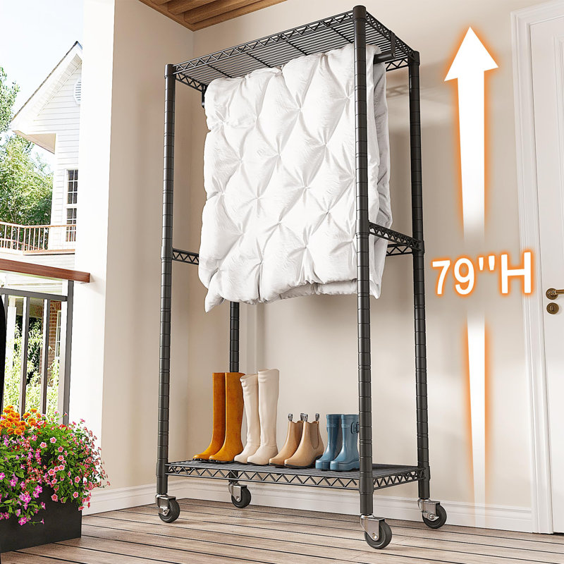 Rebrilliant Madara 79" H Rolling Clothing Rack with Wheels Heavy Duty ...