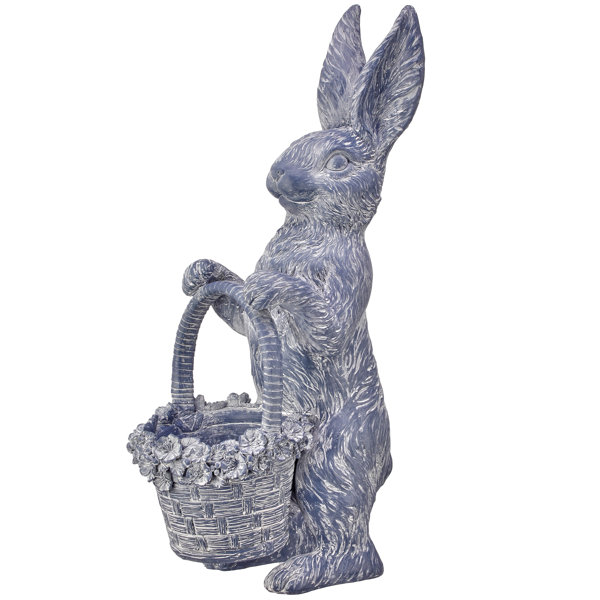 Resin Bunny With Floral Basket Planter 17.5" | Birch Lane